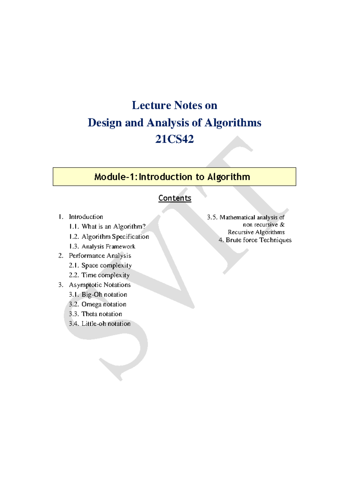 Final module 11 - Module-1:Introduction to Algorithm Lecture Notes on ...