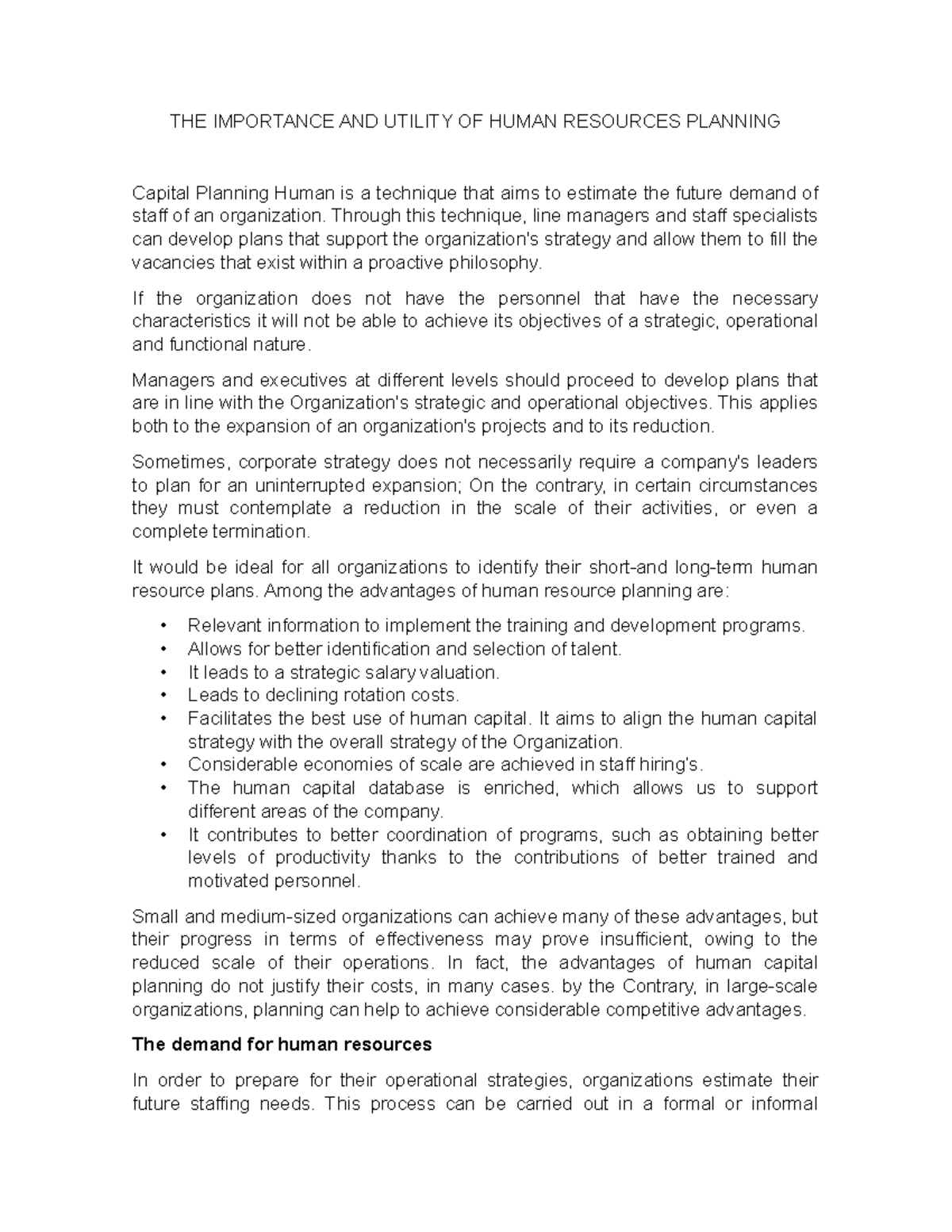 THE IMPORTANCE AND UTILITY OF HUMAN RESOURCES PLANNING - Through this ...