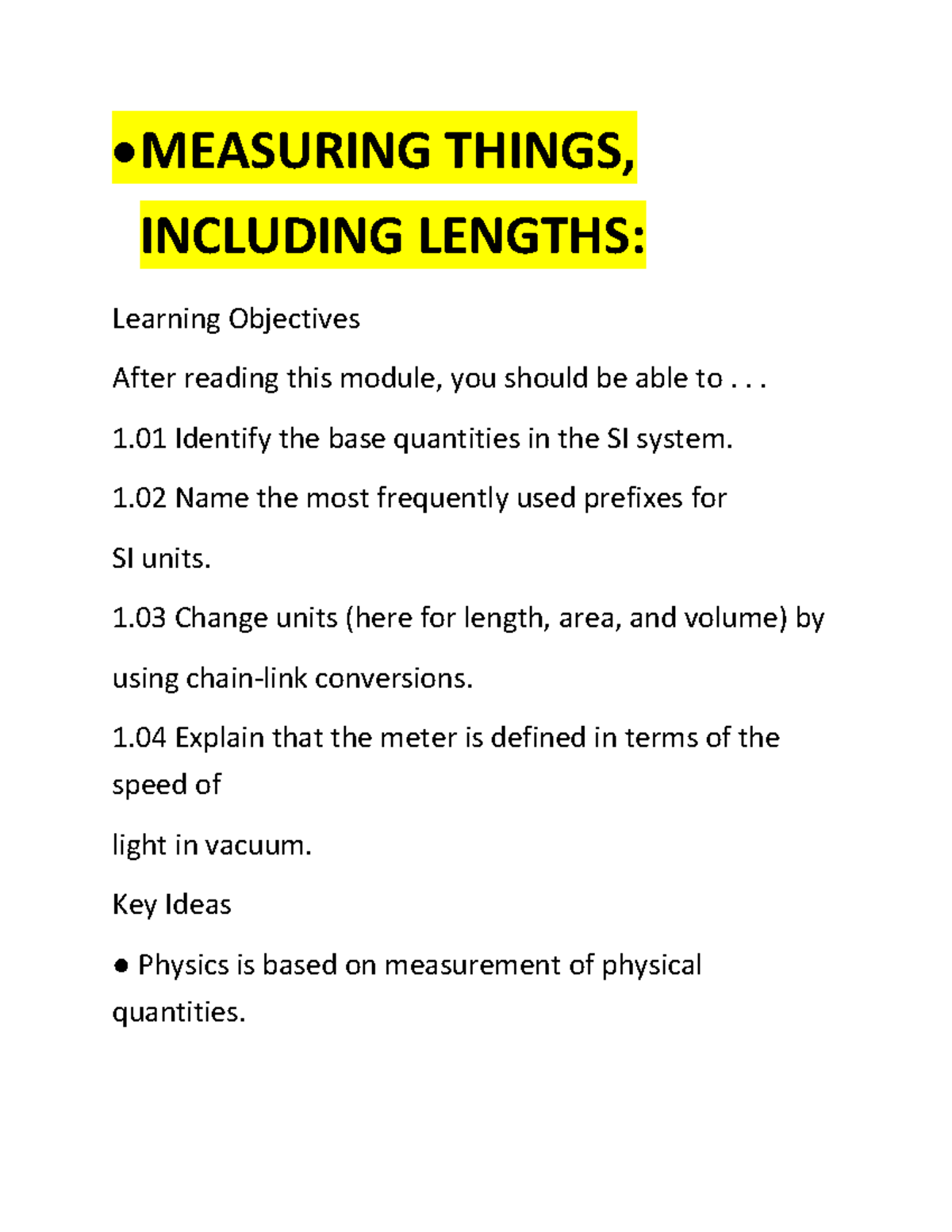 Measuring Things Including Lengths - MEASURING THINGS, INCLUDING ...