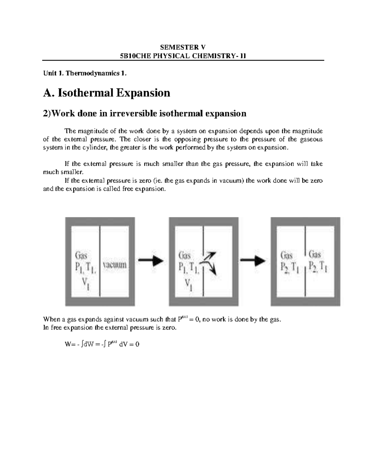 Isothermal irreversible expansion - SEMESTER V 5B10CHE PHYSICAL ...