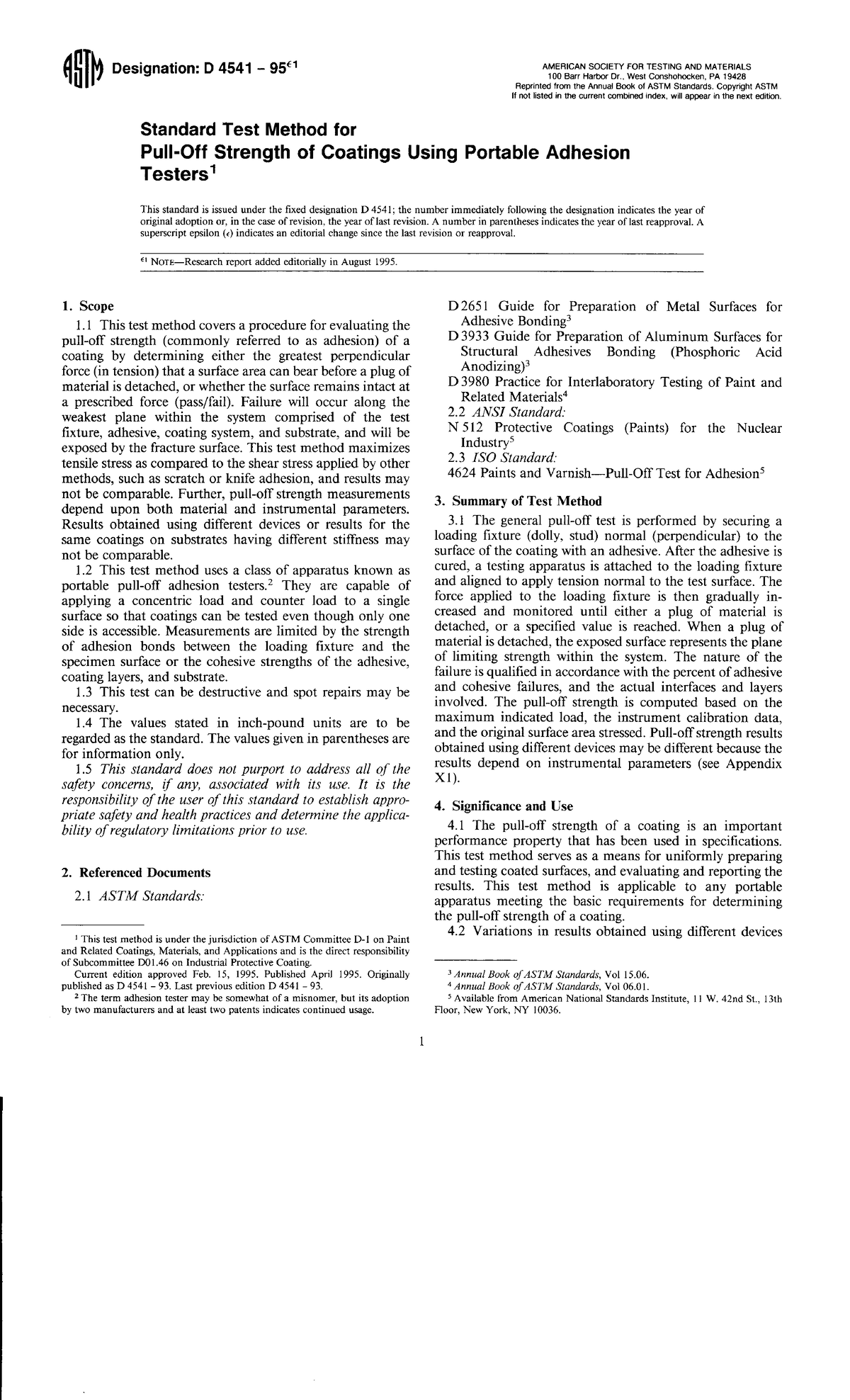ASTM D4541-95 PULL-OFF Strenght OF Coatings - Mechanics of Materials ...
