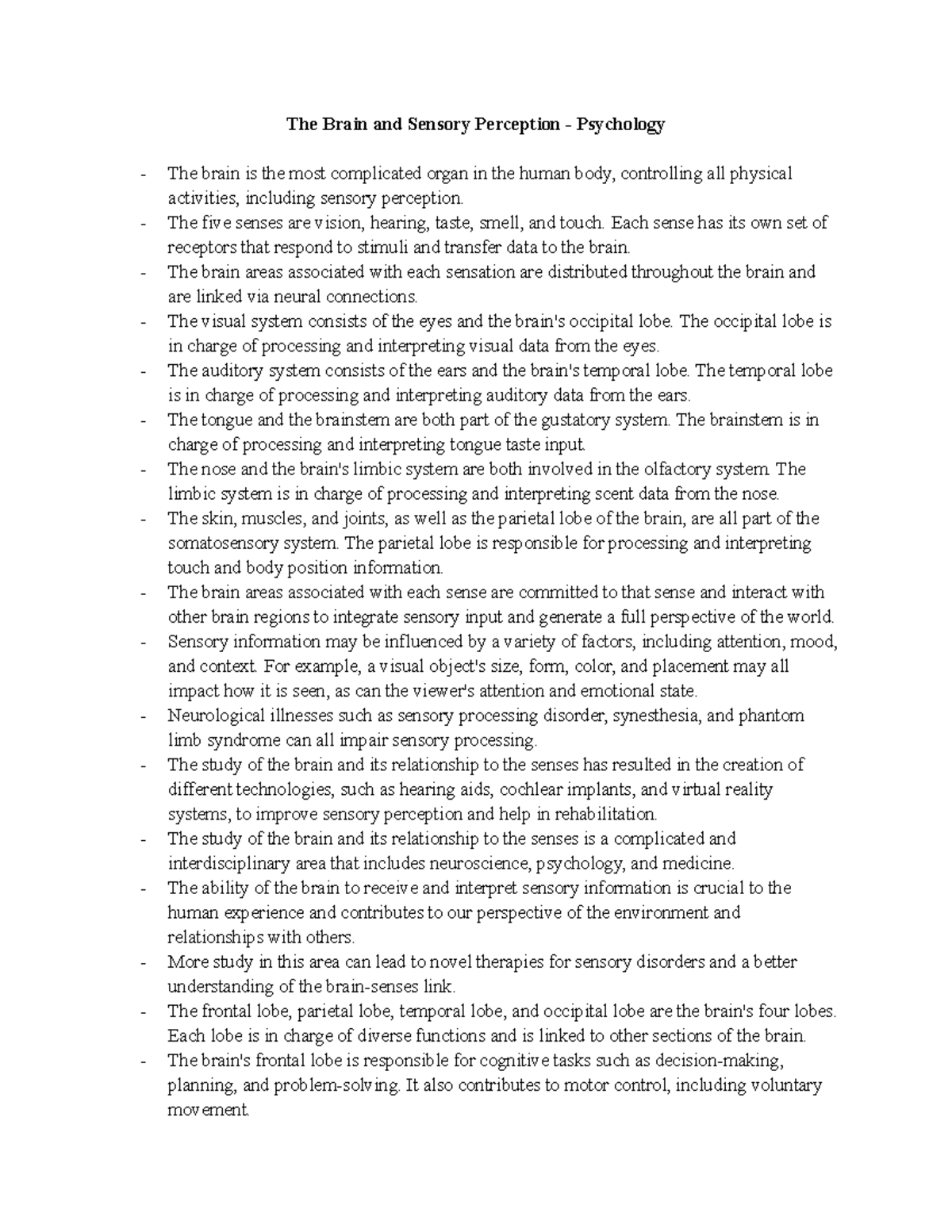 The Brain and Sensory Perception - Psychology - The five senses are ...