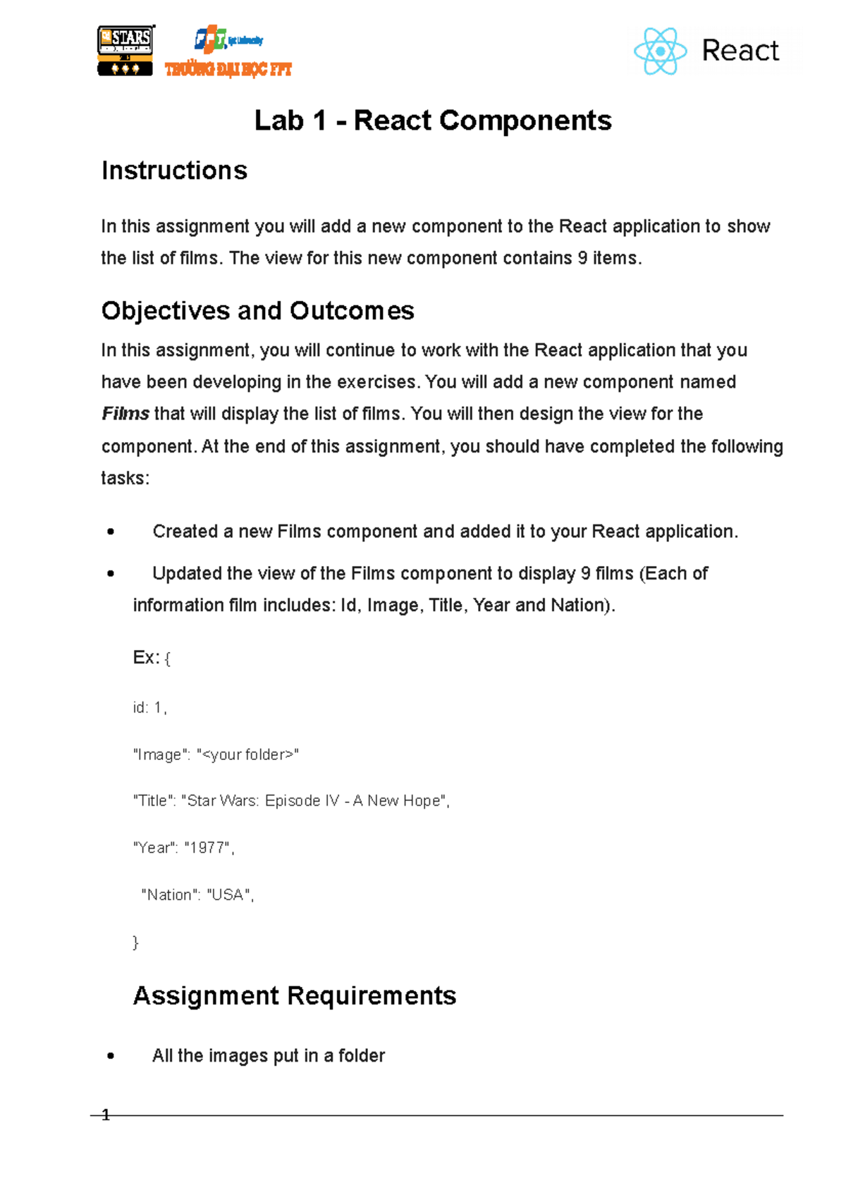 Lab 1 - React Components - The view for this new component contains 9 items. Objectives and ...