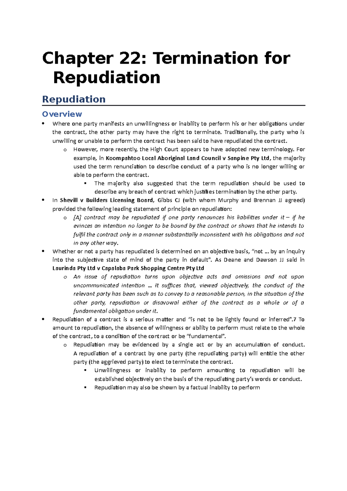 22. Termination for Repudiation - Chapter 22: Termination for ...