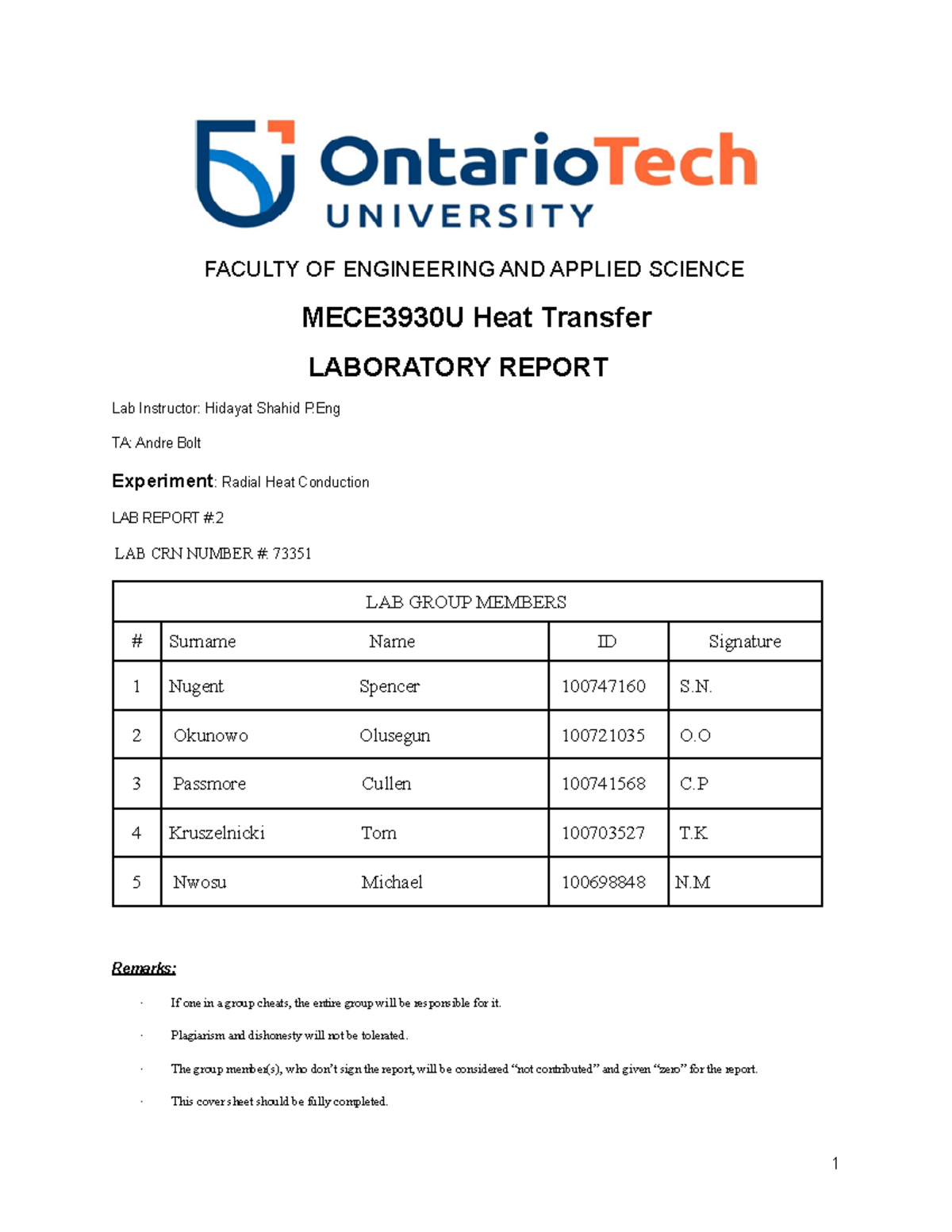 Heat Transfer Lab Report 2 Group 2 - FACULTY OF ENGINEERING AND APPLIED ...
