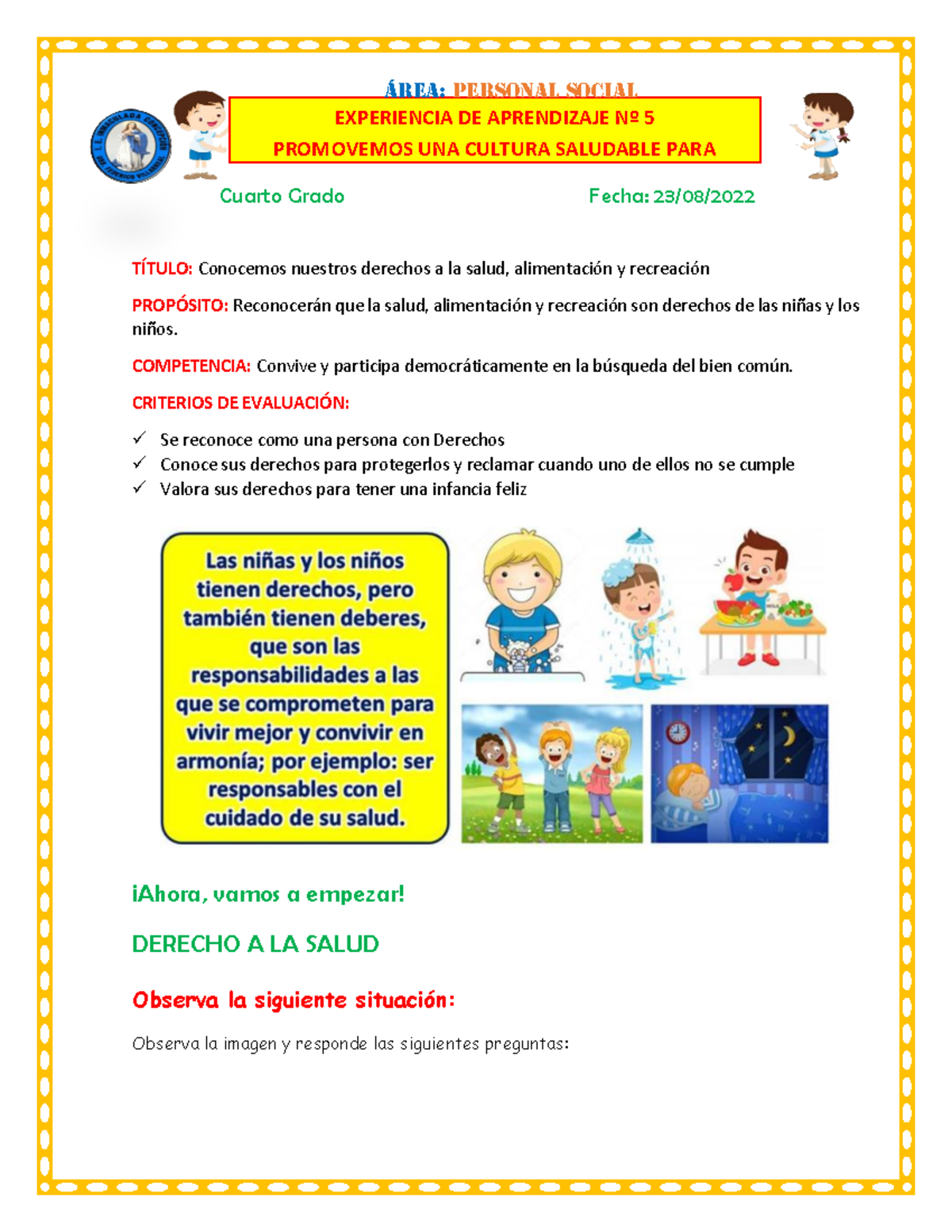 Martes 23 personal social - Cuarto Grado Fecha: 23/08/ TÕTULO ...