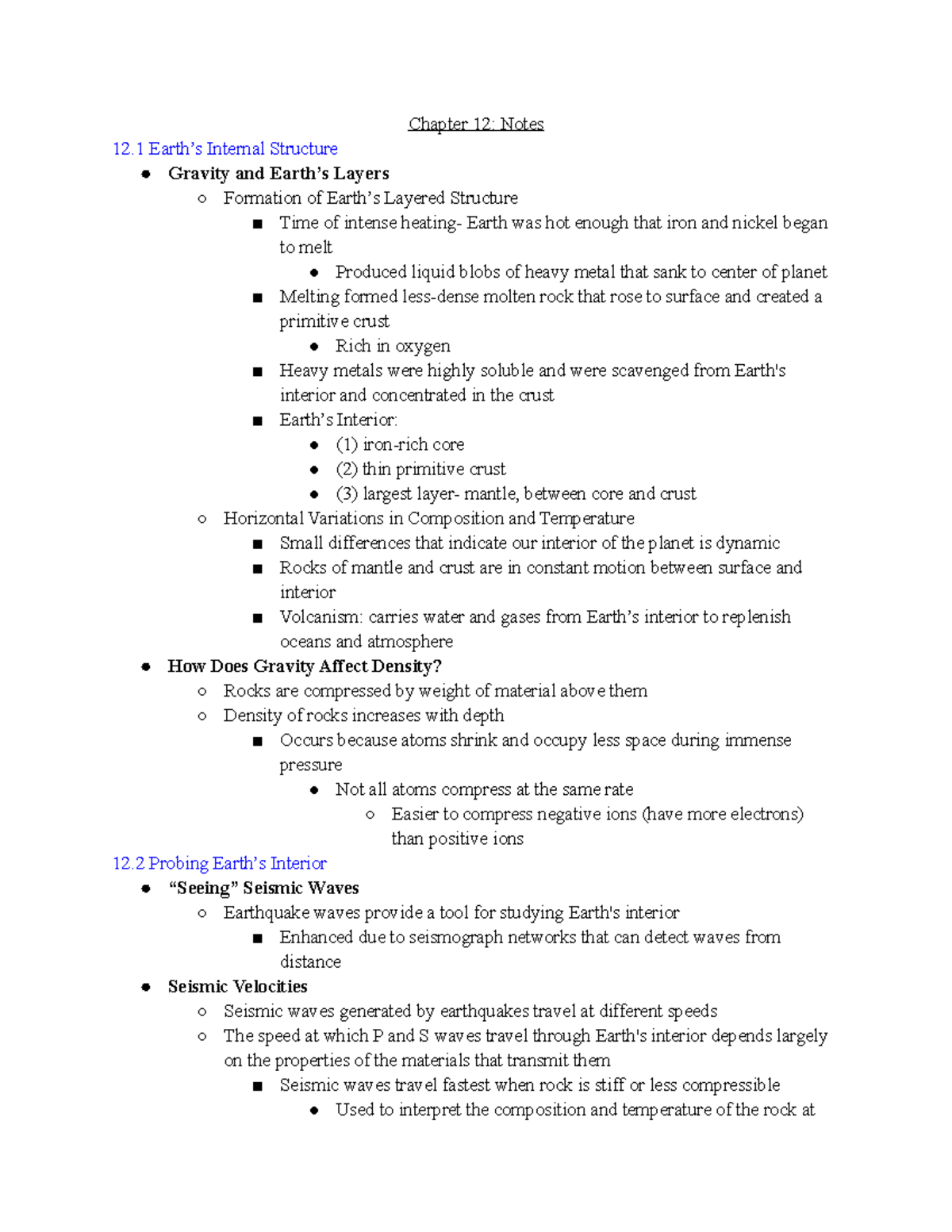 Chapter 12 Notes - Chapter 12: Notes 12 Earth’s Internal Structure ...