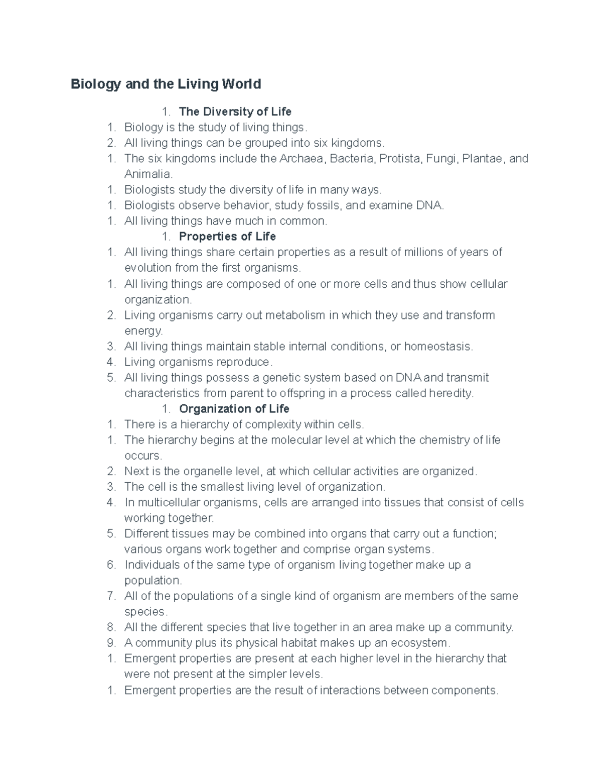 Bio Chp 1 notes - Biology and the Living World The Diversity of Life ...