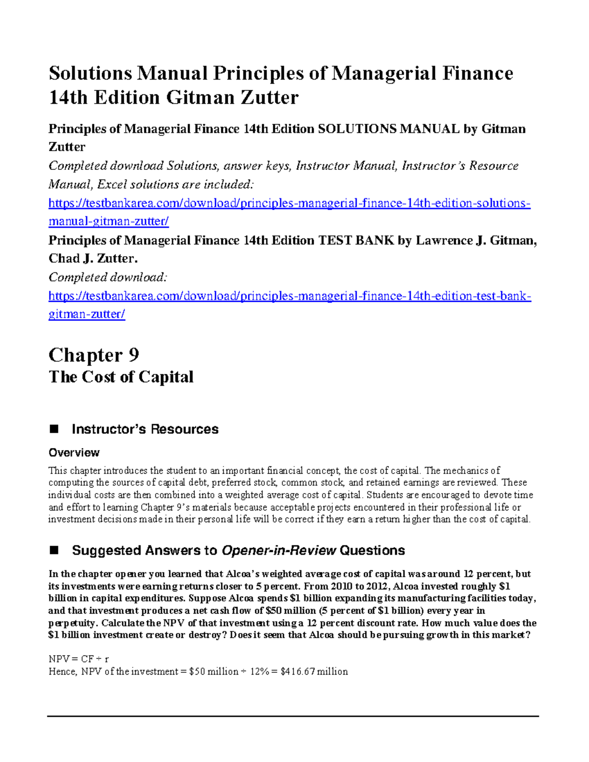 SOLUTION MANUAL - Gitman, Chad J. Zutter. Completed download: - Studocu