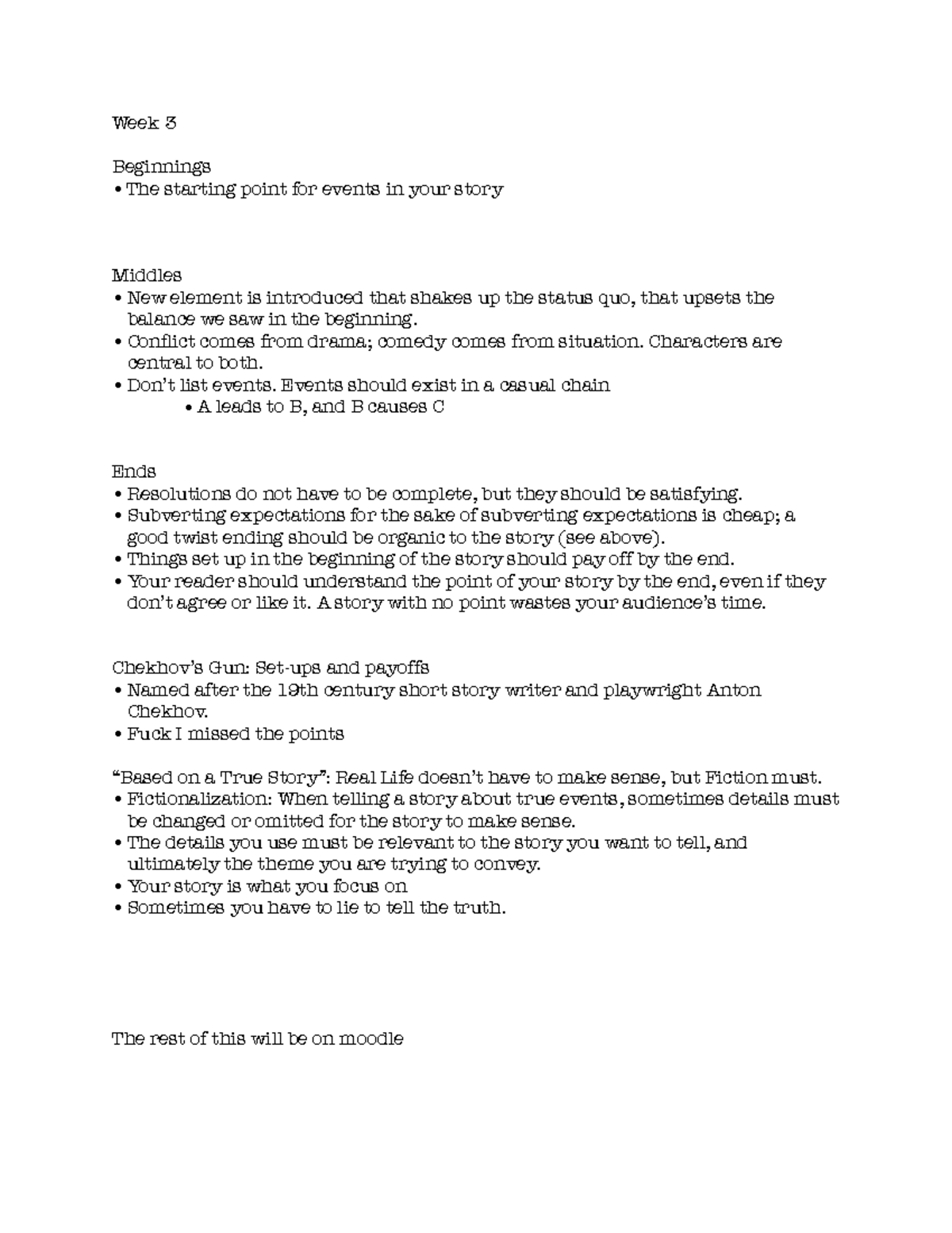 Week 3 Notes - Explains the beginning, middle, and end of a story ...