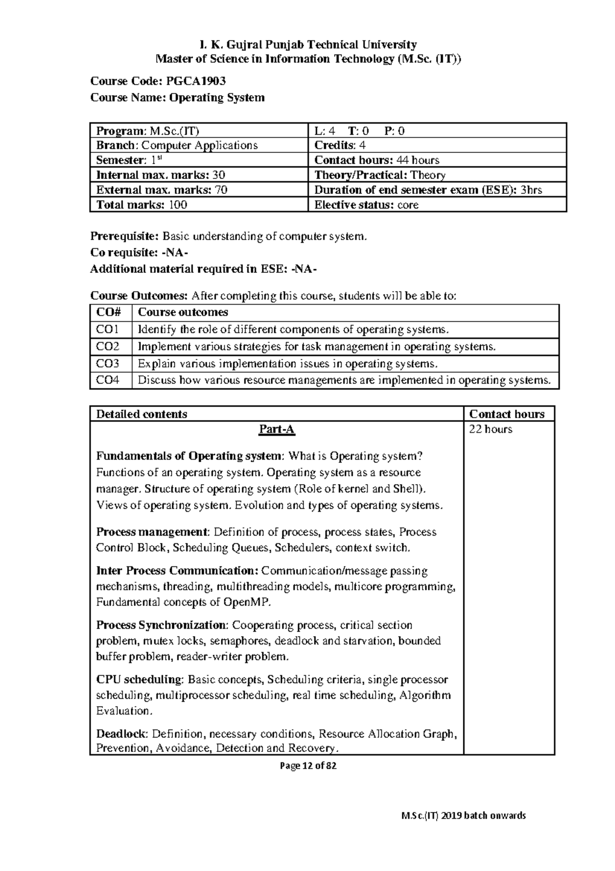 Syllabus operating system - I. K. Gujral Punjab Technical University ...