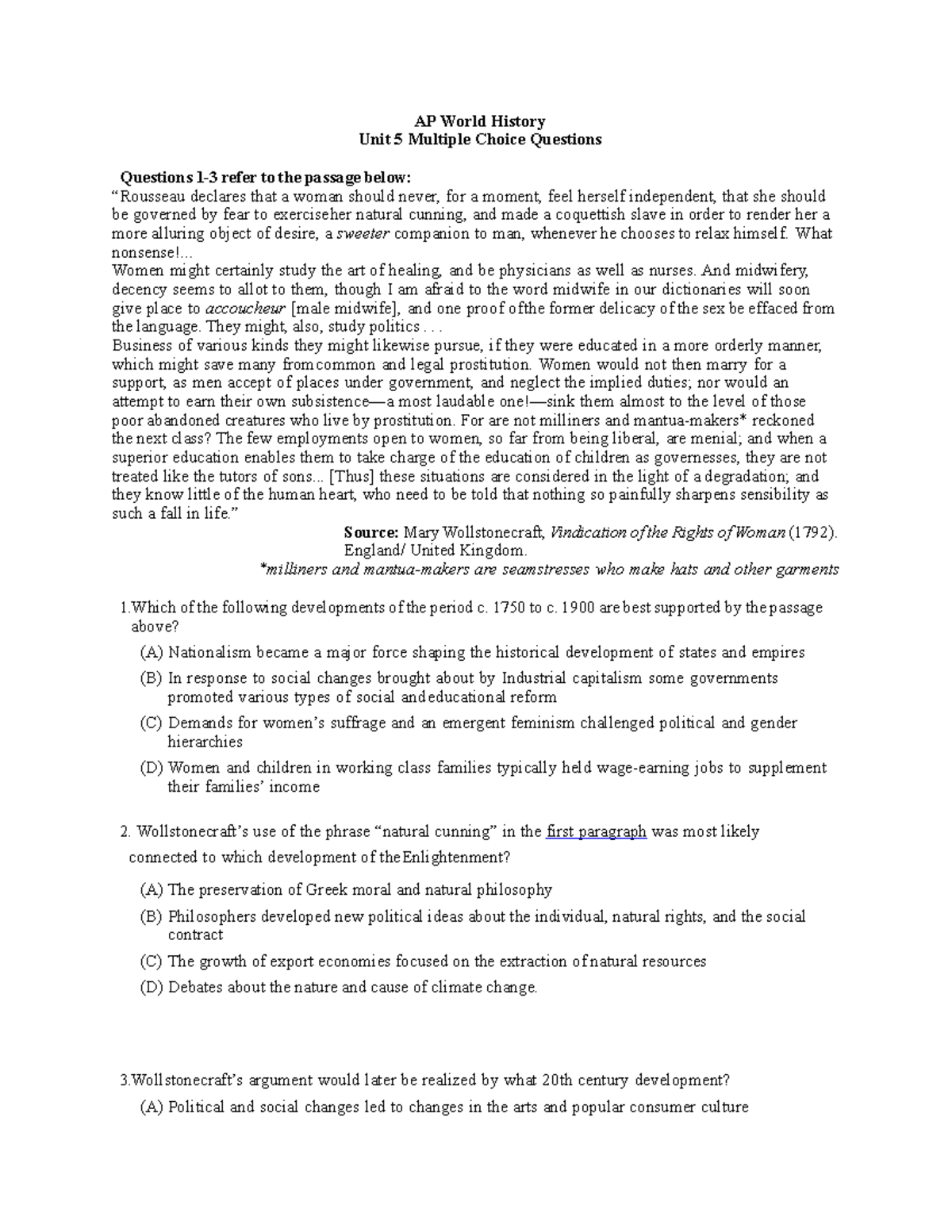 Unit 5 MCQs - Bejeiwhehhejwjwjwhhwhw - AP World History Unit 5 Multiple ...