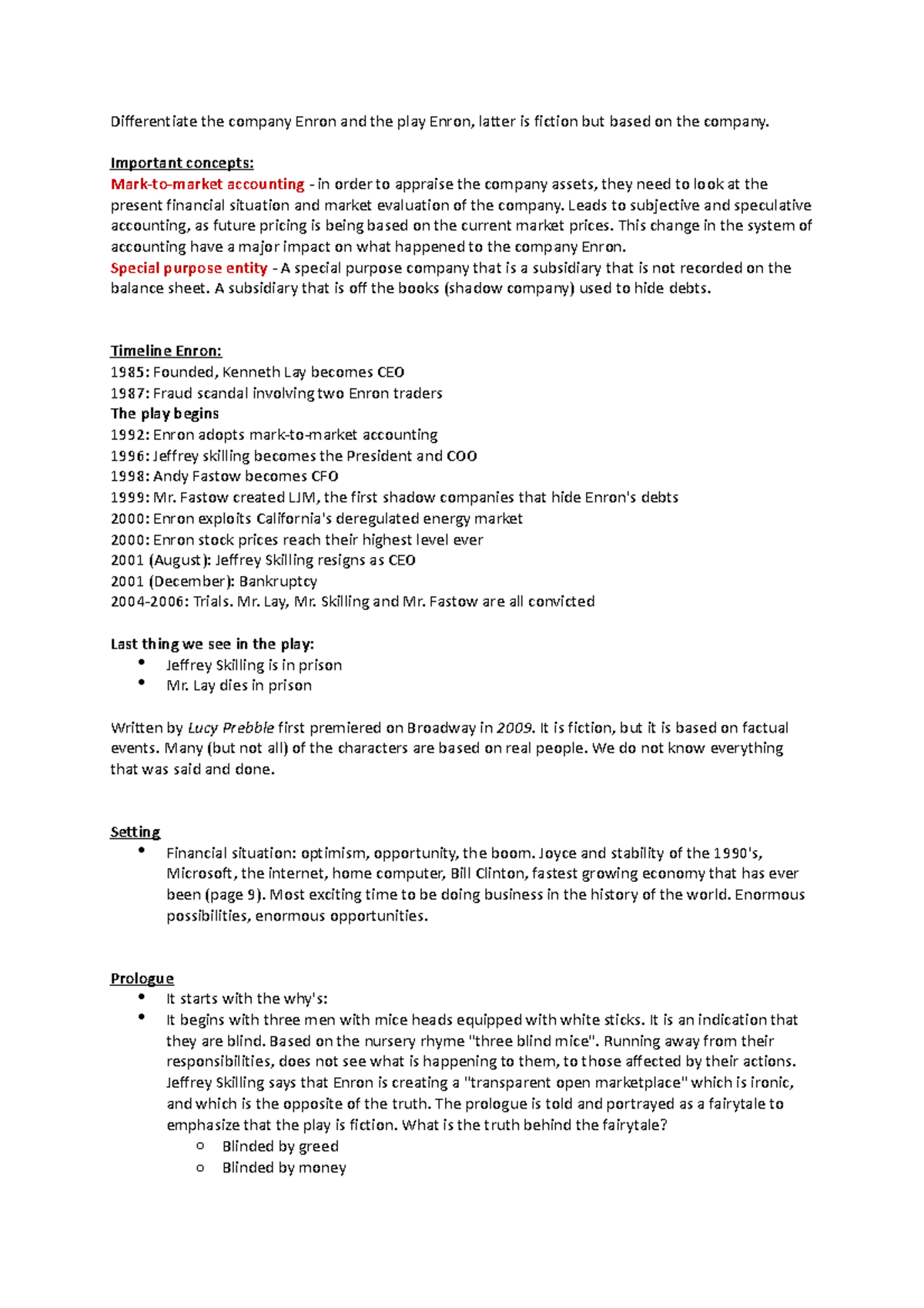 Enron - ... - Differentiate the company Enron and the play Enron ...