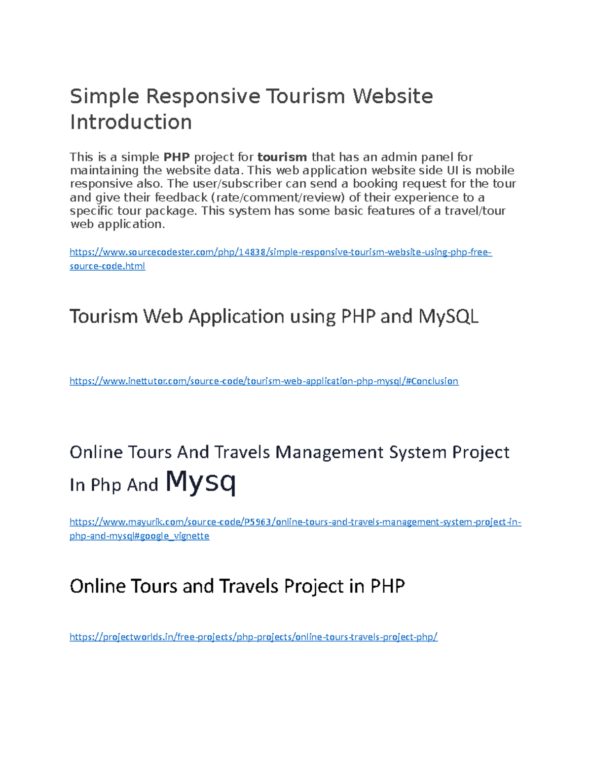 Tourism Management System Project - Simple Responsive Tourism Website ...