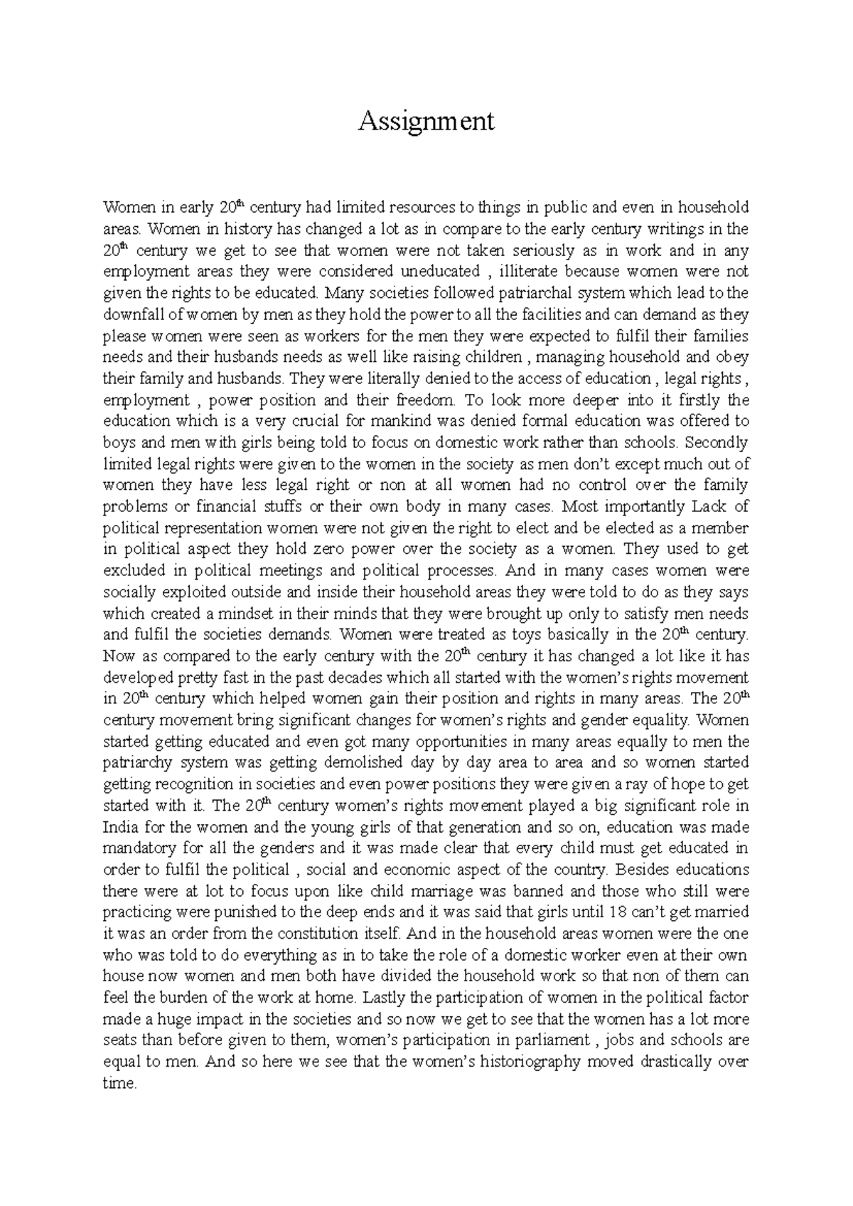 History assignments - Assignment Women in early 20th century had ...