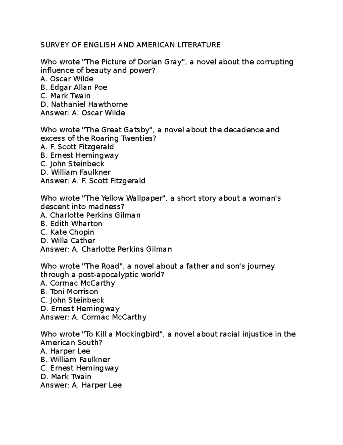 Survey OF English AND American Literature 2 - SURVEY OF ENGLISH AND ...