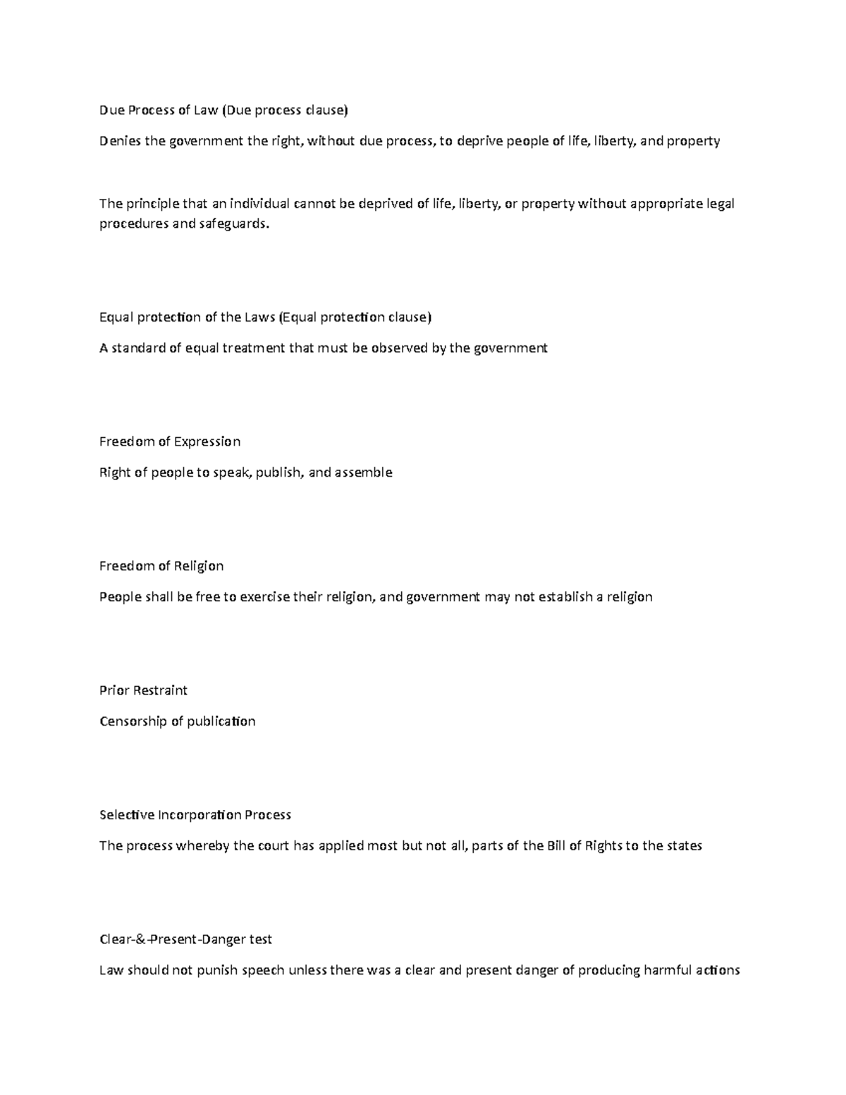 Due Process of Law - notes - Due Process of Law (Due process clause ...