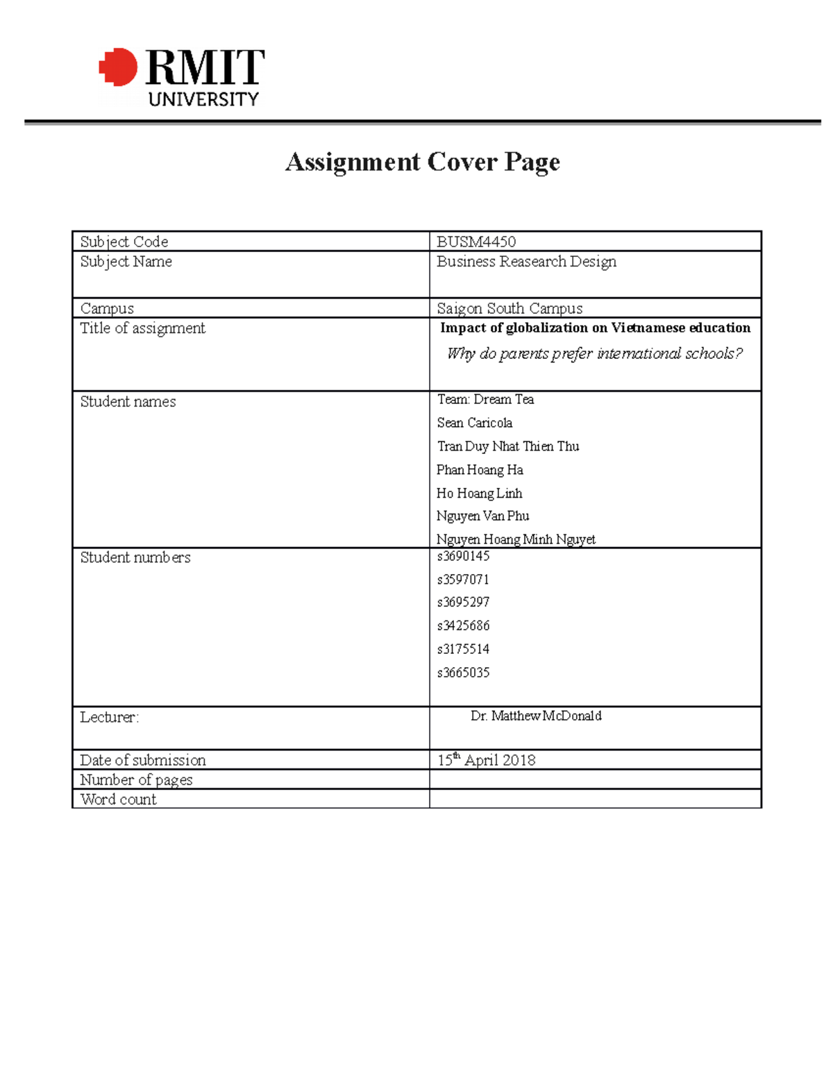 Education Consolidating Final 1 - Assignment Cover Page Subject Code ...