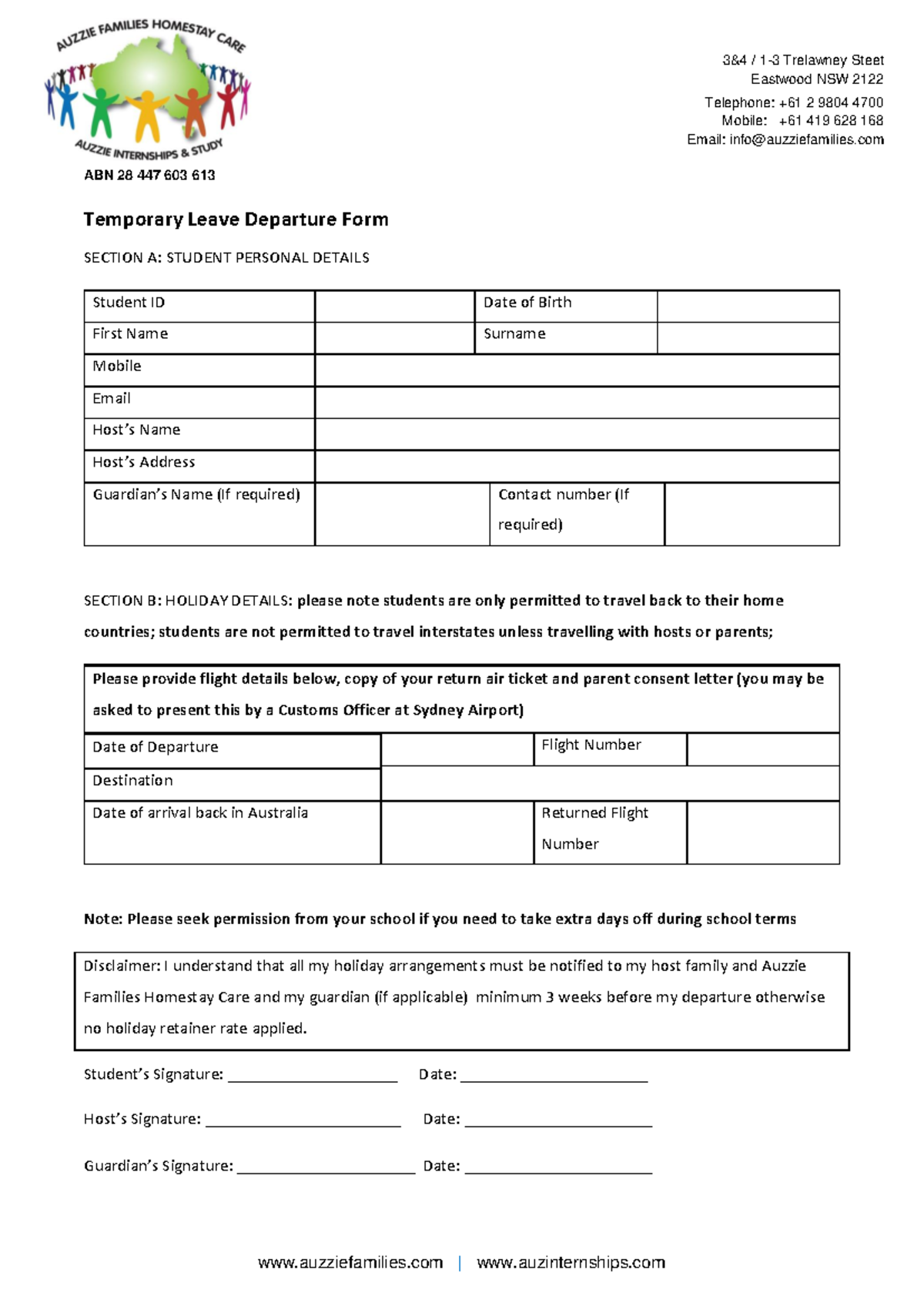 Temporary leave departure form AF - 12 09 2018 - 3&4 / 1-3 Trelawney ...