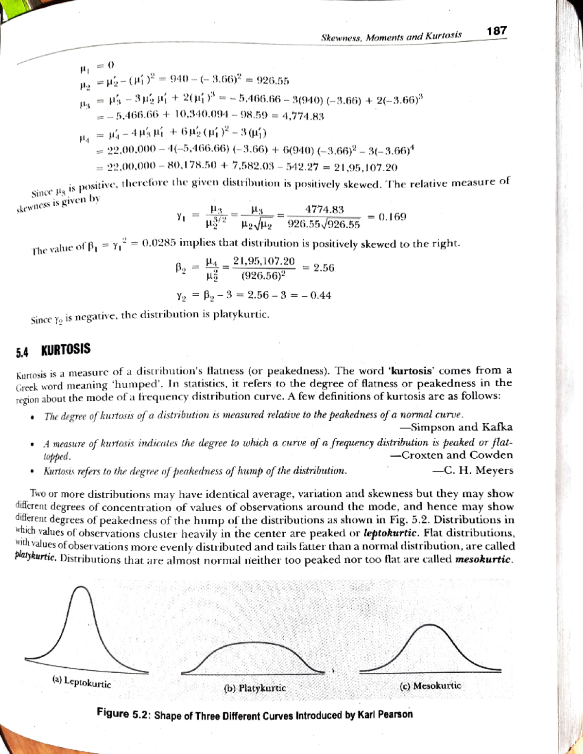 Kurtosis and diagram - practice materials - 187 Skewness, Moments and ...