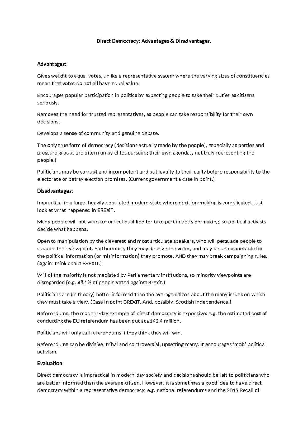 Advantages and Disadvantages of Direct Democracy - Direct Democracy ...