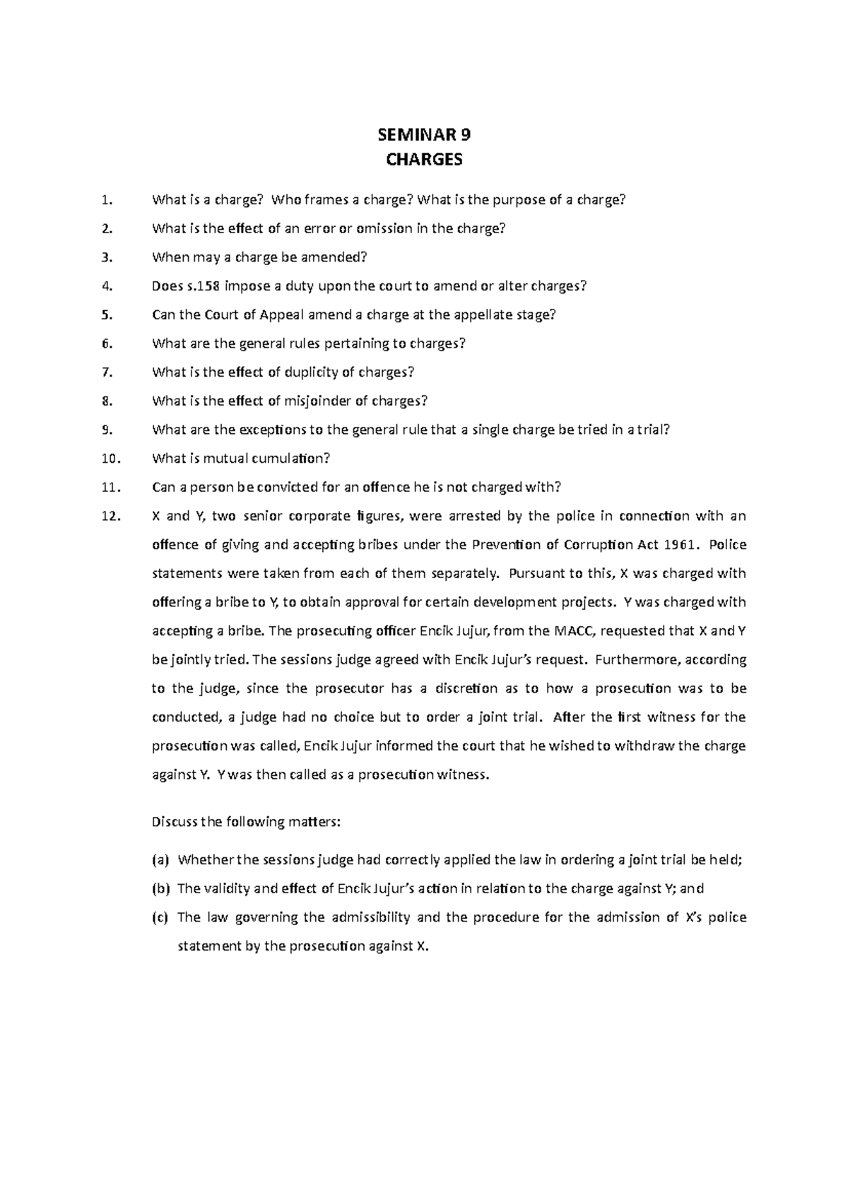 Seminar 9 Charges - SEMINAR 9 CHARGES What is a charge? Who frames a ...