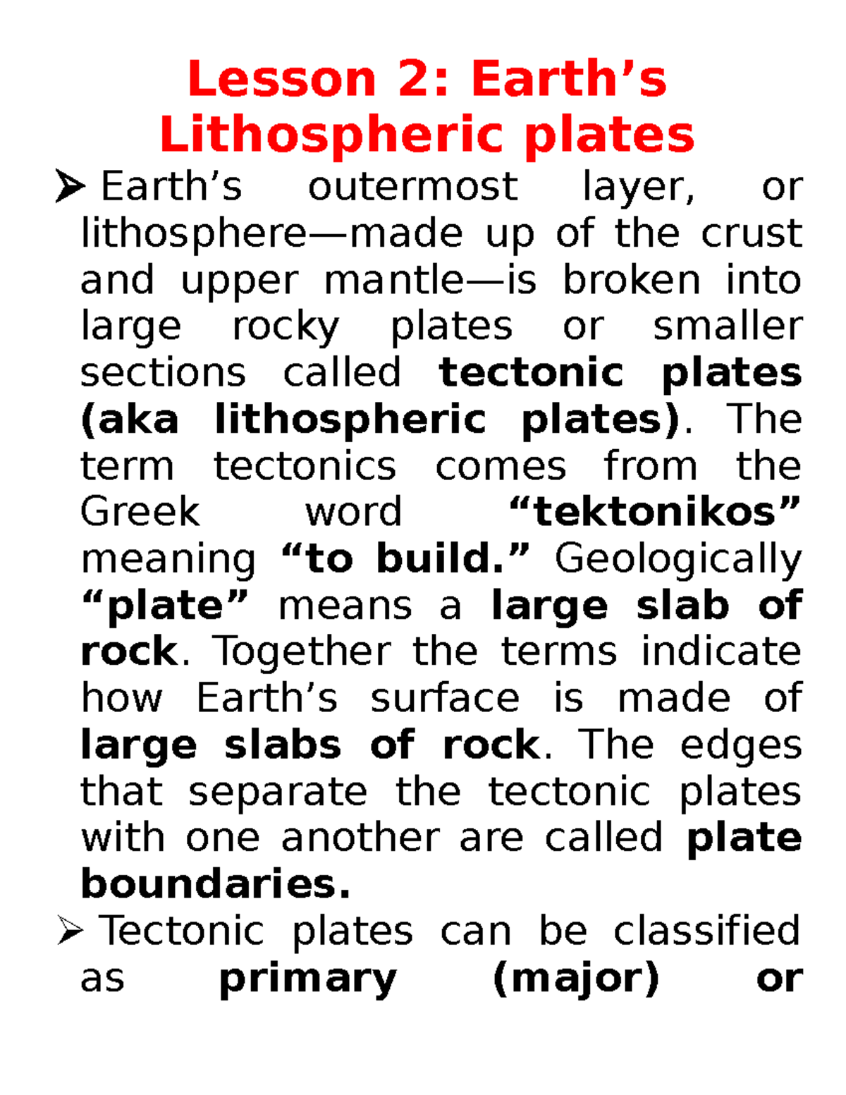 Lesson 2 Lithosphericplate - Lesson 2: Earth’s Lithospheric plates ...