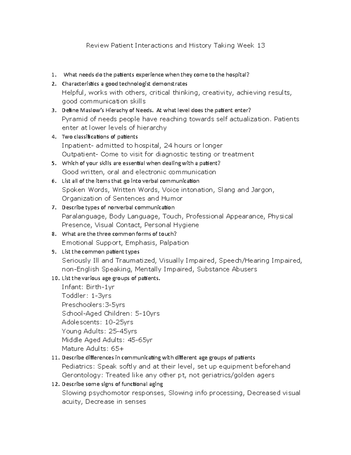 Review Patient Interactions and History Taking - At what level does the ...