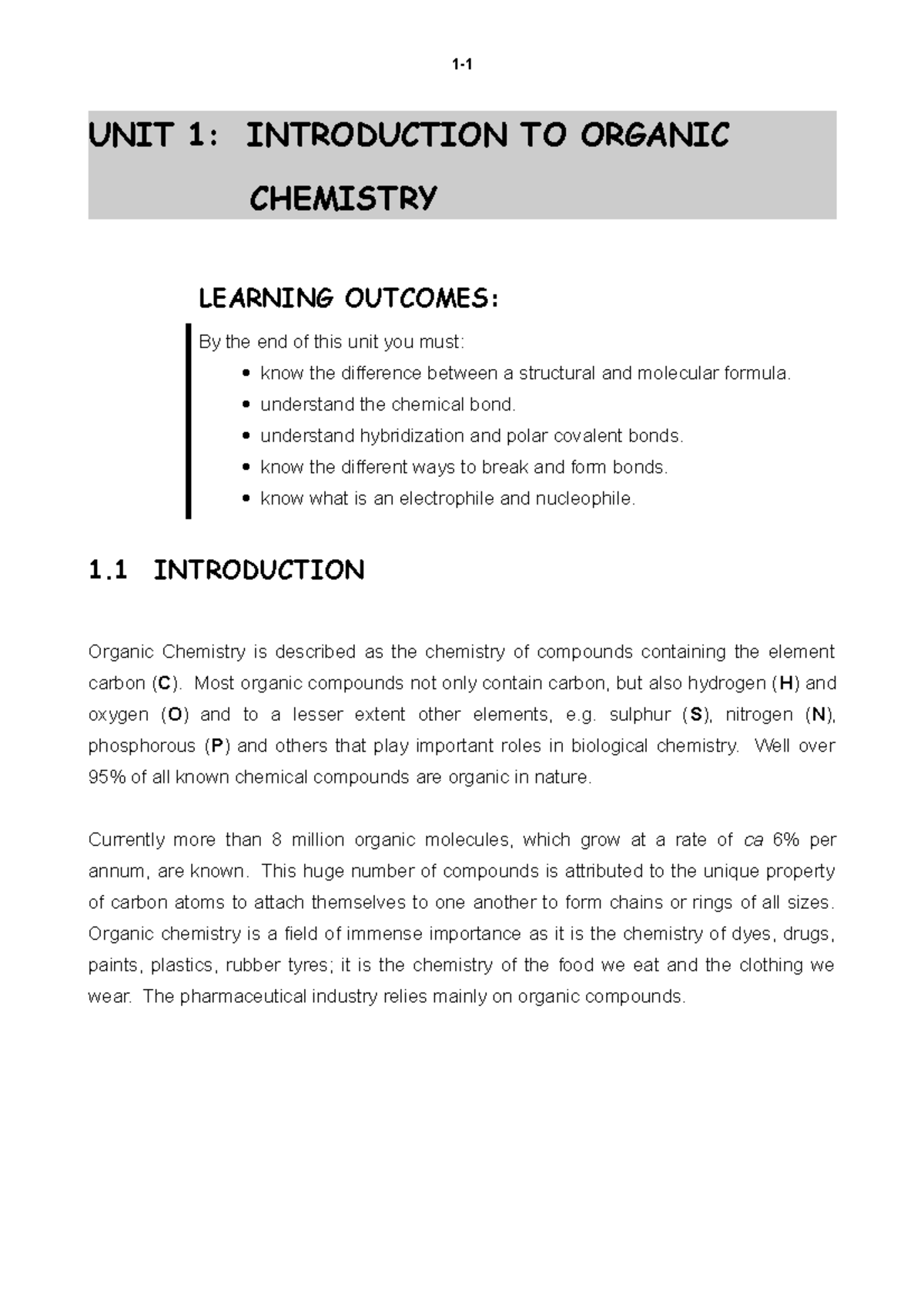 CEM1643Org-unit1 2022 AW - UNIT 1: INTRODUCTION TO ORGANIC CHEMISTRY ...