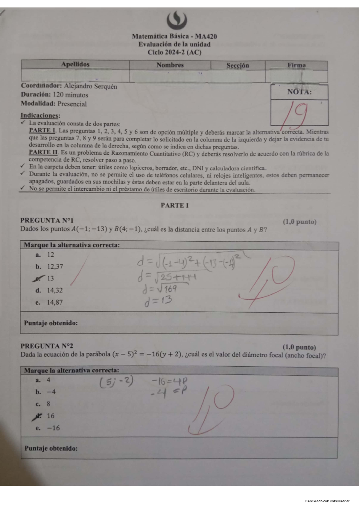 pc1 matemática básica - Matemática Básica MA420 Evaluación de la unidad Ciclo (AC) Apellidos ...
