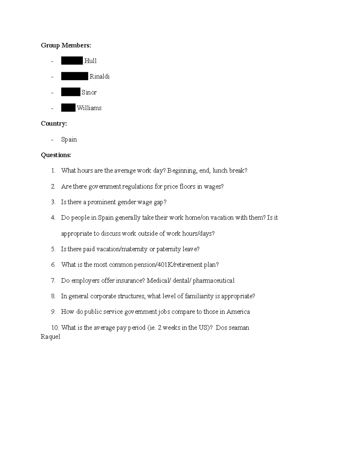 Group Project #1 Questions cultural differences - Group Members ...