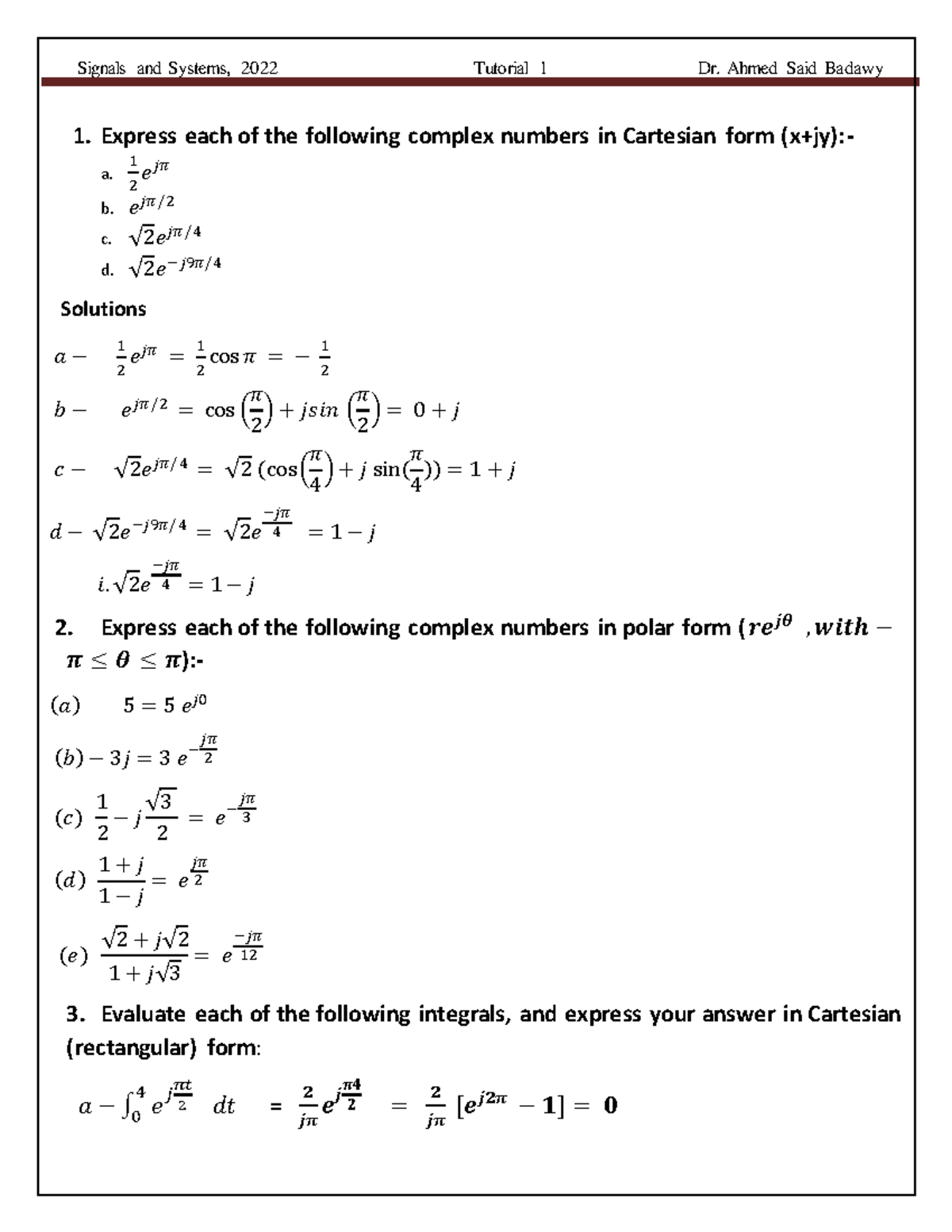 Tutorials -1- Chapter 1-2- 261CCE -2022 - 1. Express each of the ...