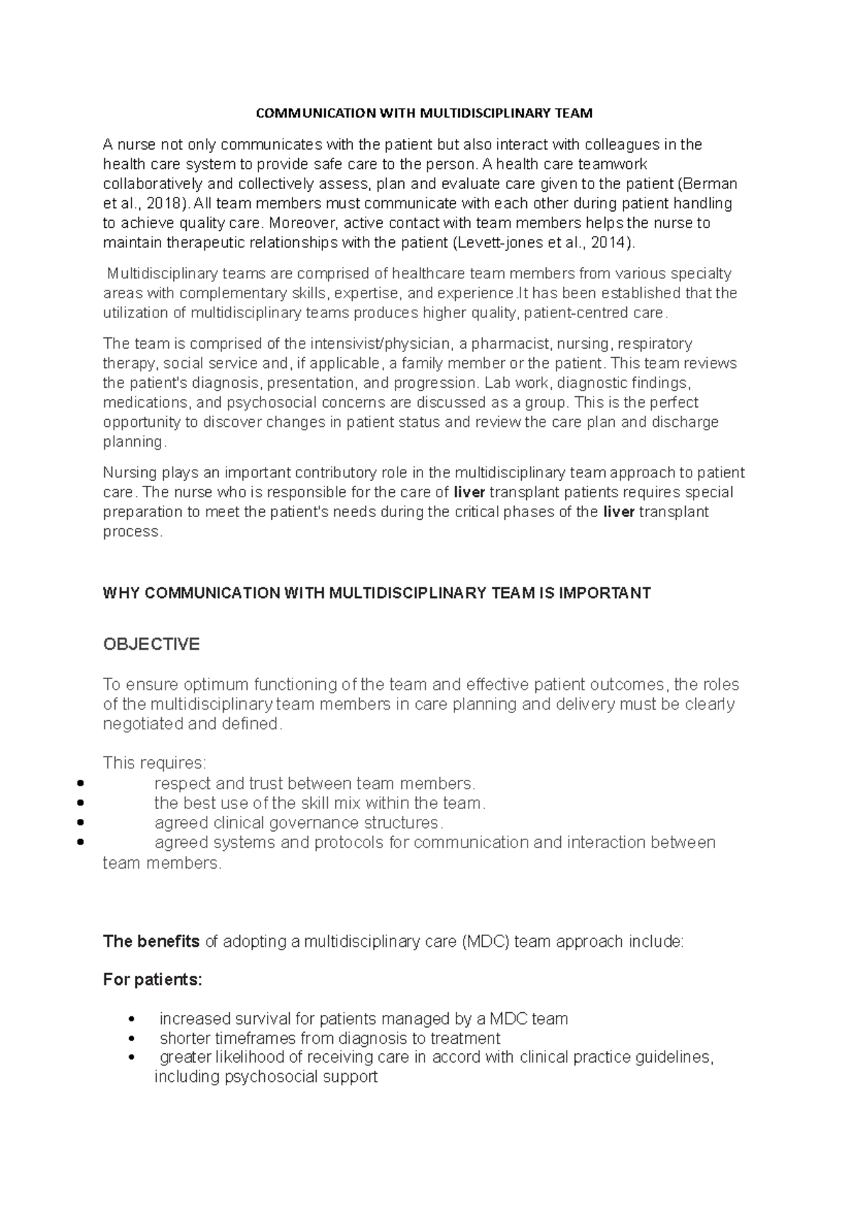 Communication WITH Multidisciplinary TEAM - COMMUNICATION WITH ...