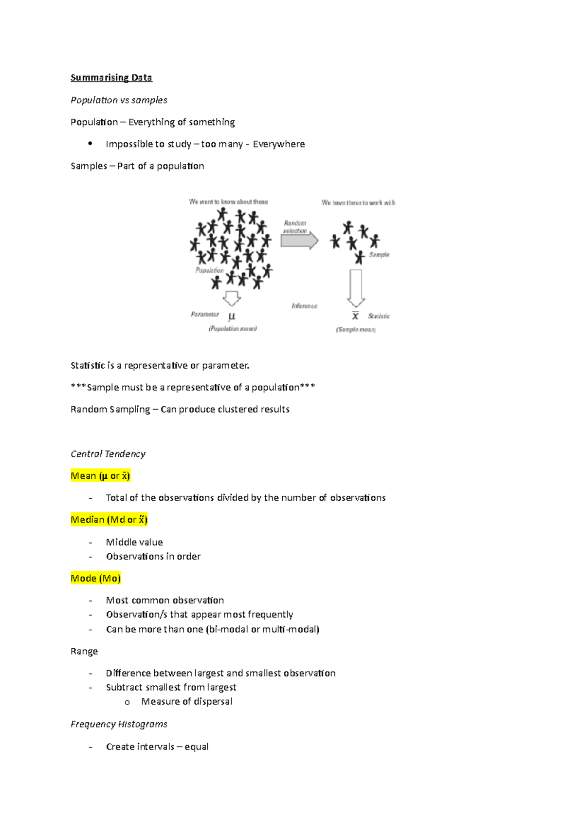 Summarising Data ( 07-10-19 - Summarising Data Population vs samples Population – Everything of ...