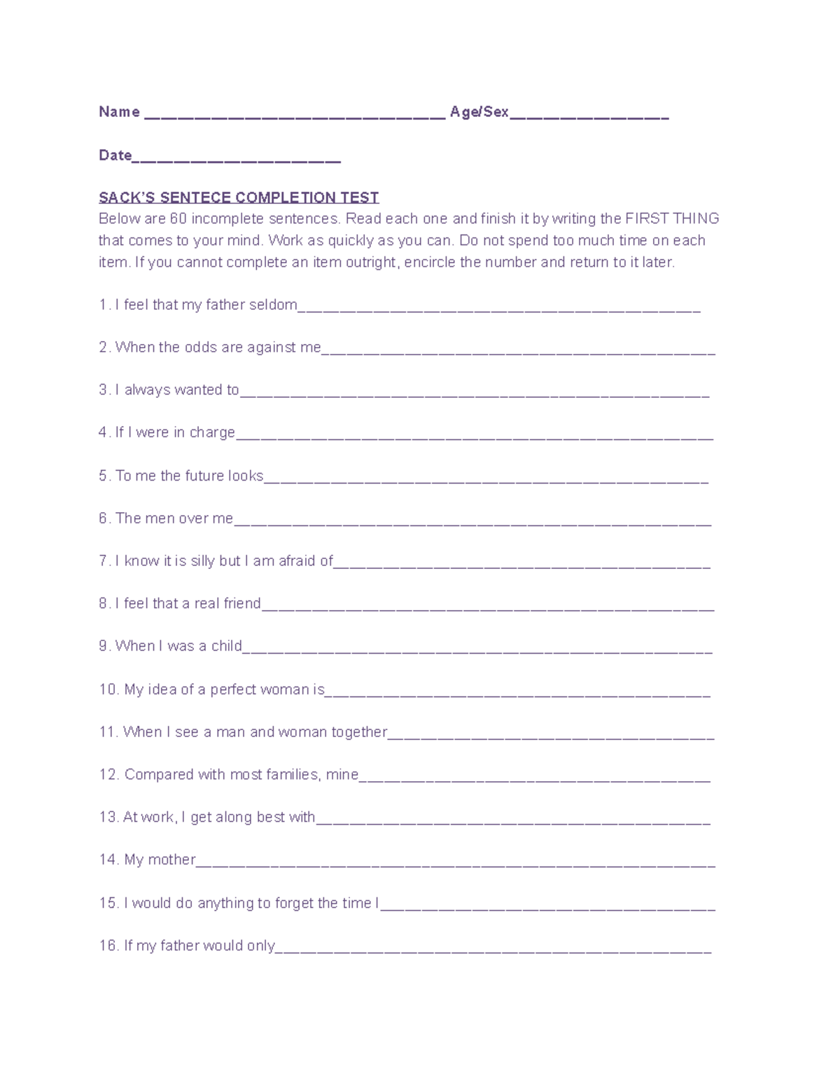 4191 5 5701 249239197 Sacks Sentece Completion Test doc - Name