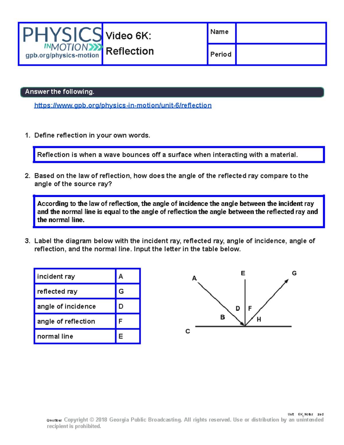 6K NTG - Reflection - Physic assignment - Video 6K: Reflection Name ...