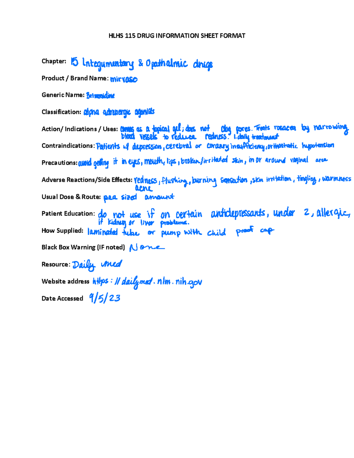 HLHS 115 DRUG Information Sheet Format - HLHS 115 DRUG INFORMATION ...