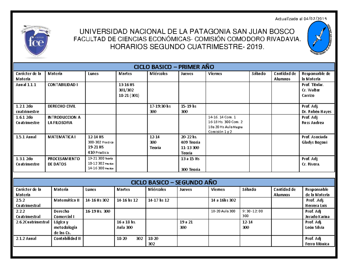 Horarios DE Clases CR 2 CUAT 2019 v1 - Warning: TT: undefined function: 32 Warning: TT ...