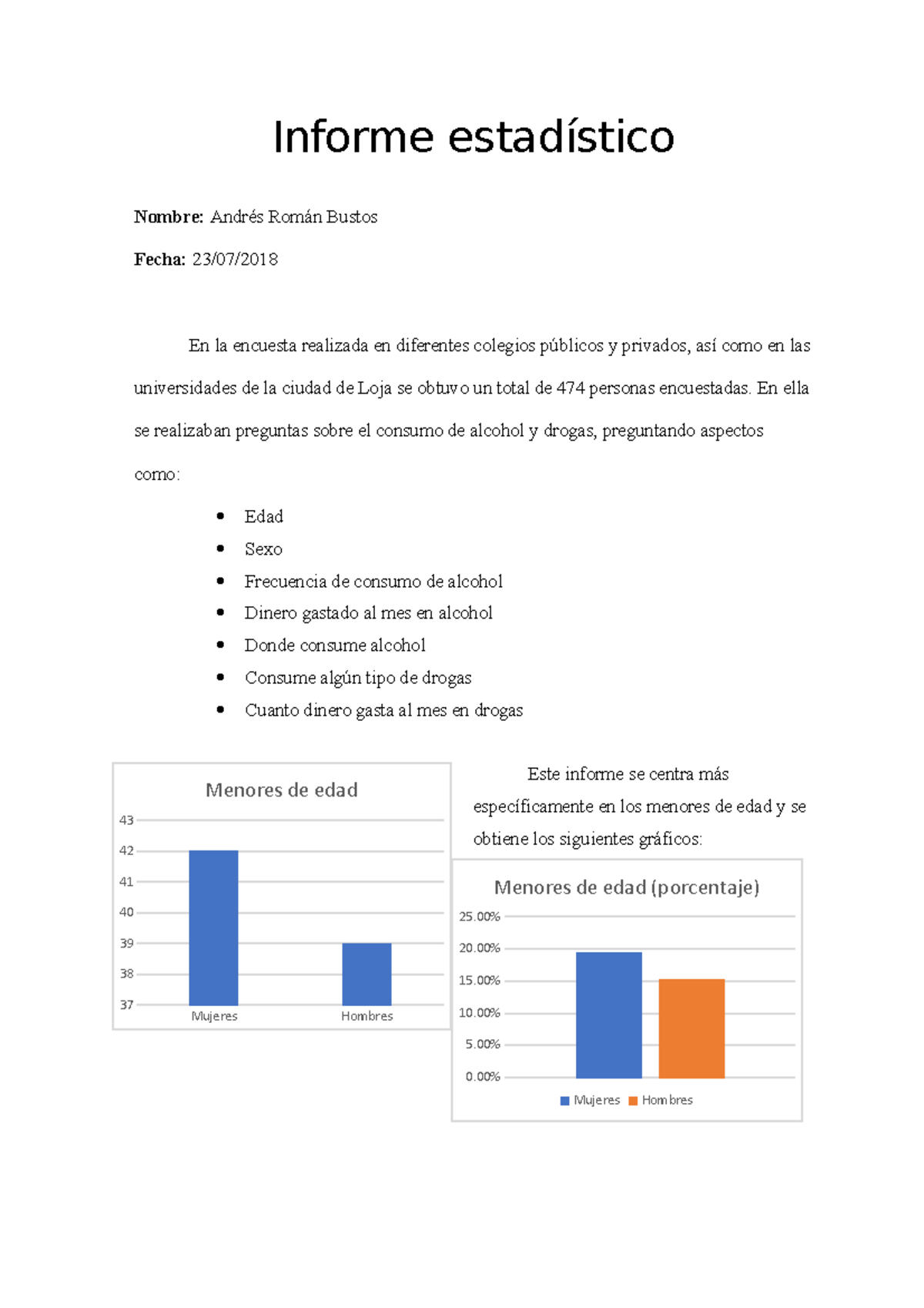 Informe estadístico - Nota: 8 - Informe estadístico Nombre: Andrés ...