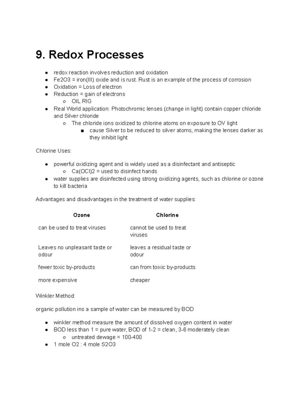 9. Redox Processes - notes - 9. Redox Processes redox reaction involves ...