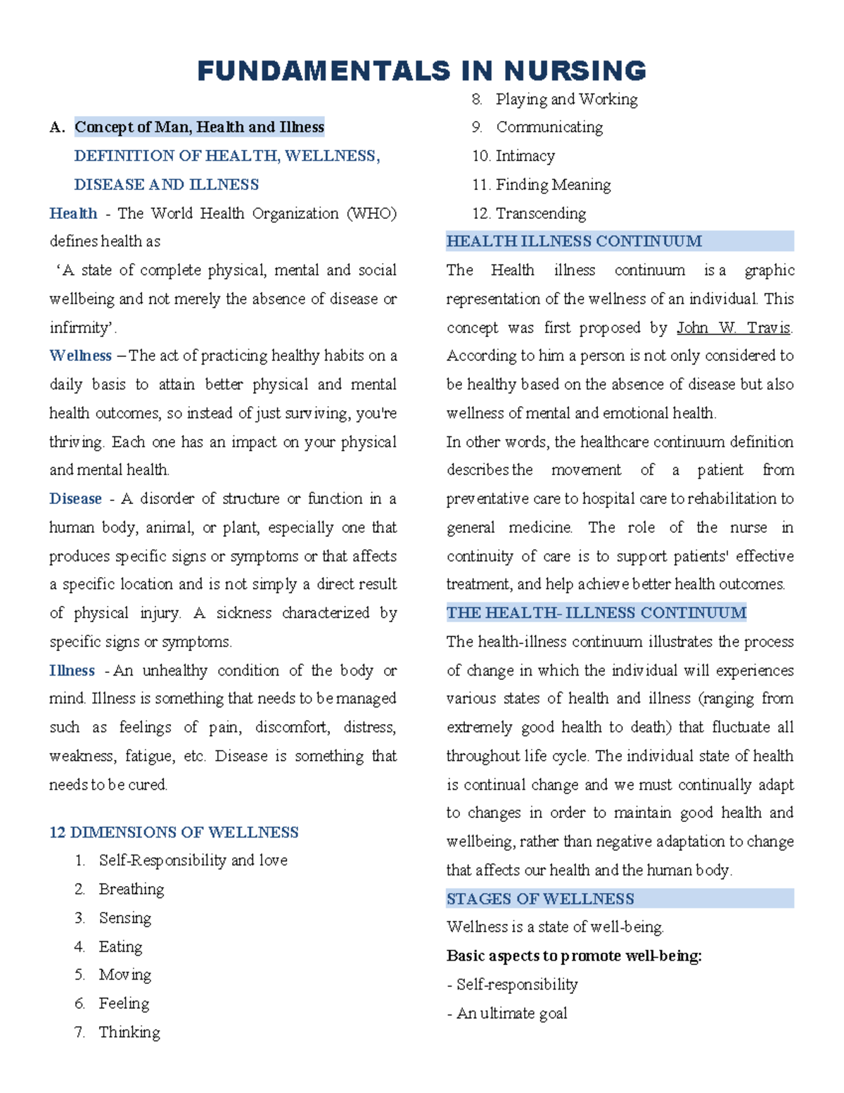 Funda-Reviewer - Reviewer - A. Concept of Man, Health and Illness ...