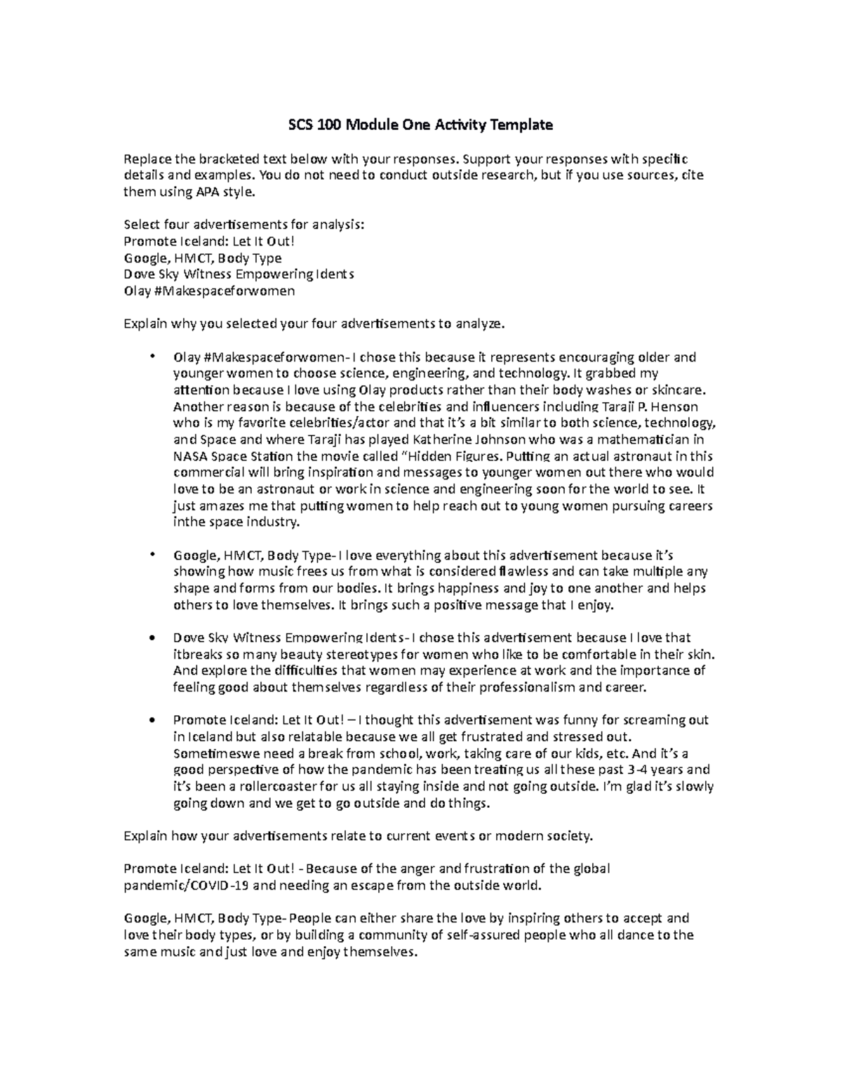 SCS 100 Module One Activity Template - SCS 100 Module One Activity ...