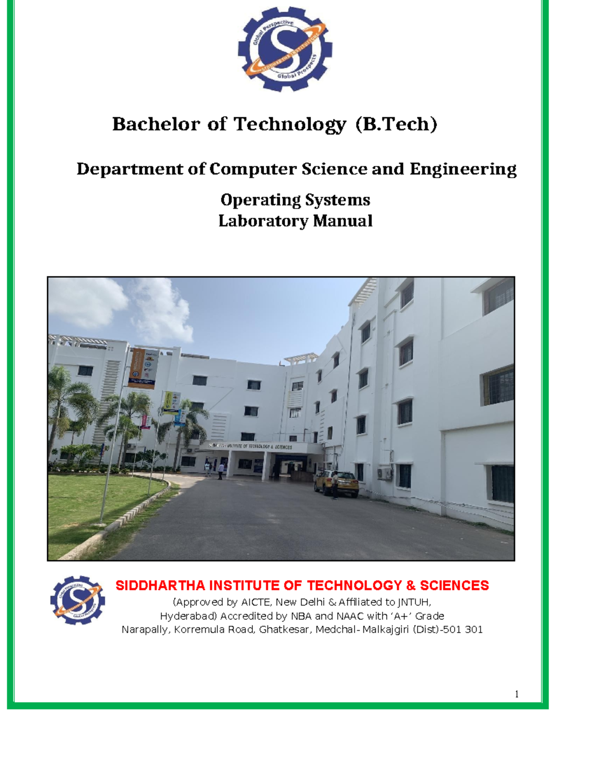 Operating System Lab Manual - Bachelor of Technology (B) Department of ...