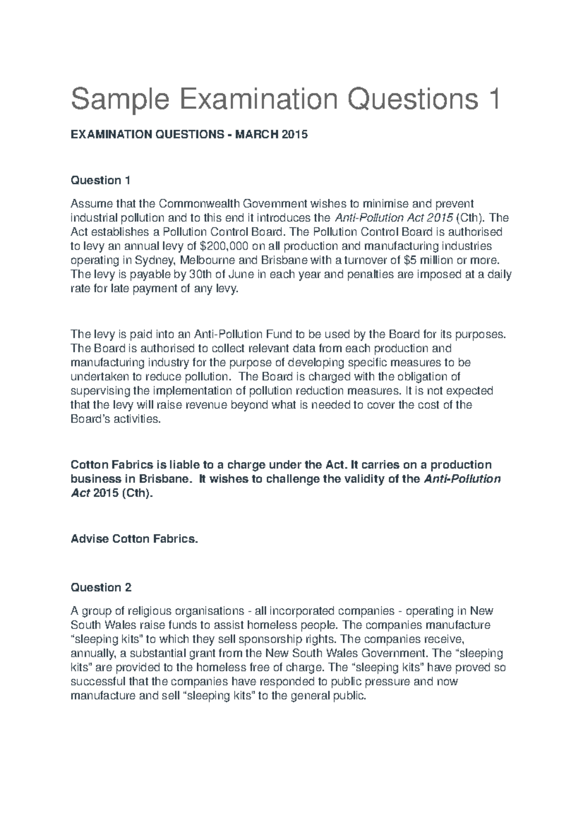 Sample Questions March 2015- Practice exam - Sampl e Exami nat ion ...