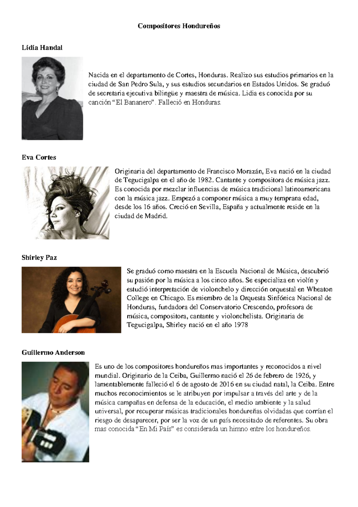 Compositores Hondureños - Compositores Hondureños Lidia Handal Nacida ...