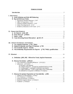 FRE Outline - ARTICLE IV: RELEVANCY & ITS LIMITS FRE 401 Relevance ...
