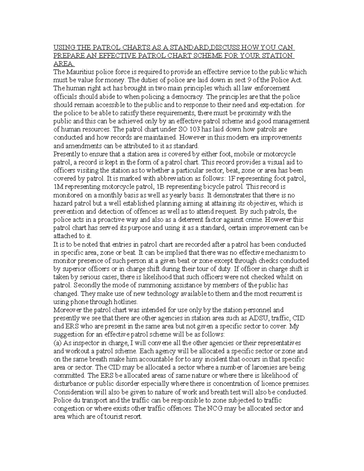 Patrol Chart - notes - USING THE PATROL CHARTS AS A STANDARD,DISCUSS ...