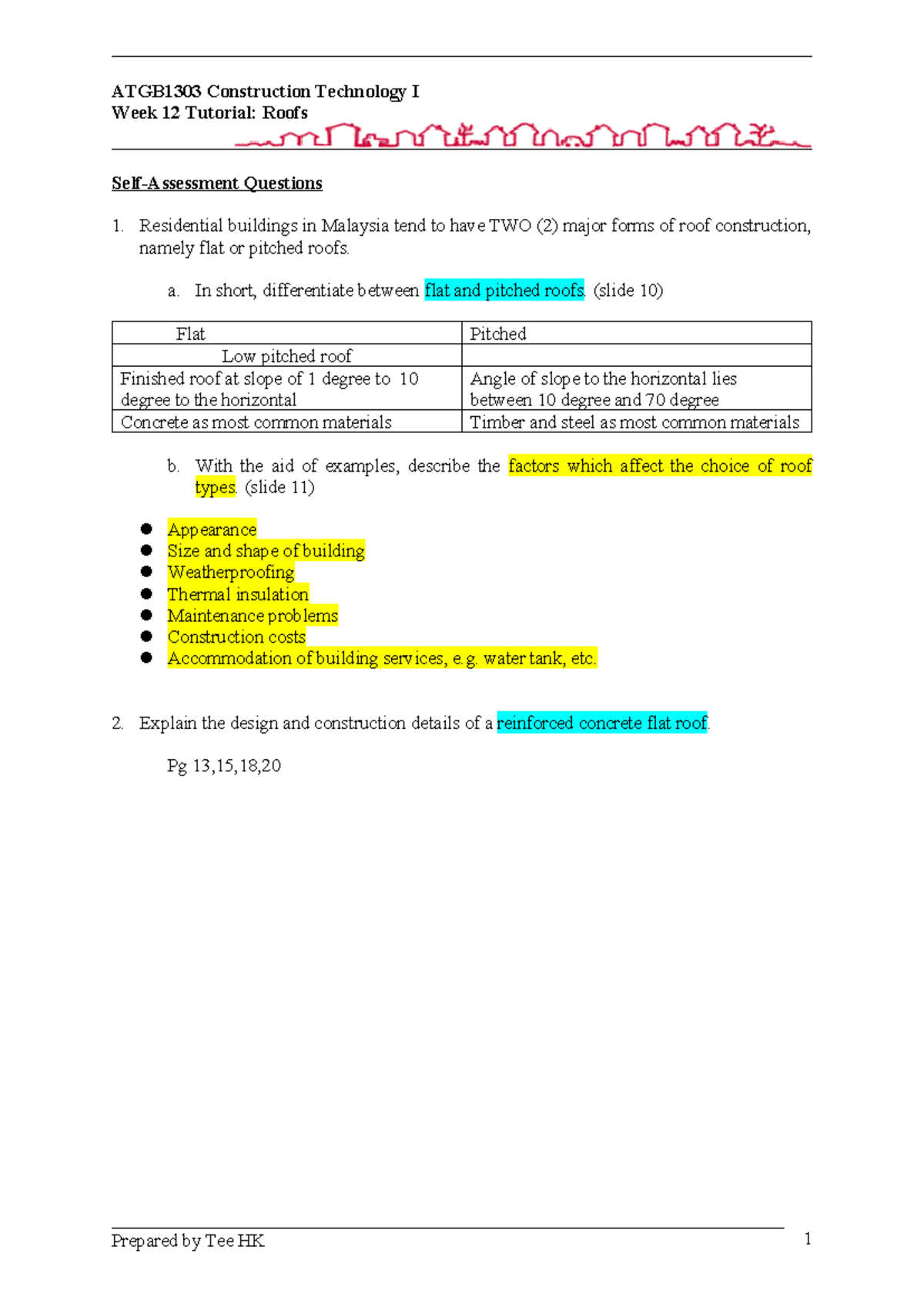 W12 - Roofs - Week 12 Tutorial: Roofs Self-Assessment Questions ...