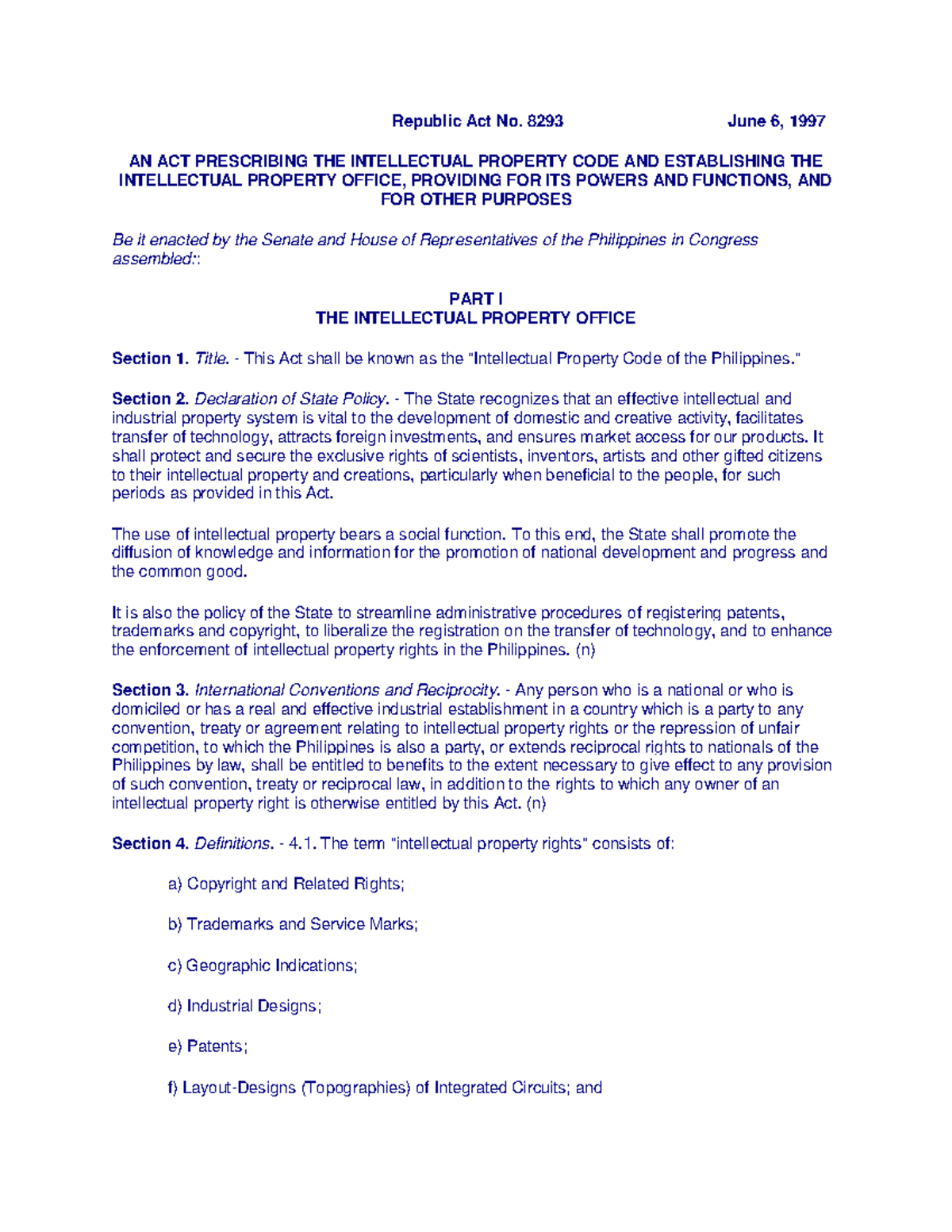 Ra-8293 intellectual property code of thr philippines - Republic Act No ...