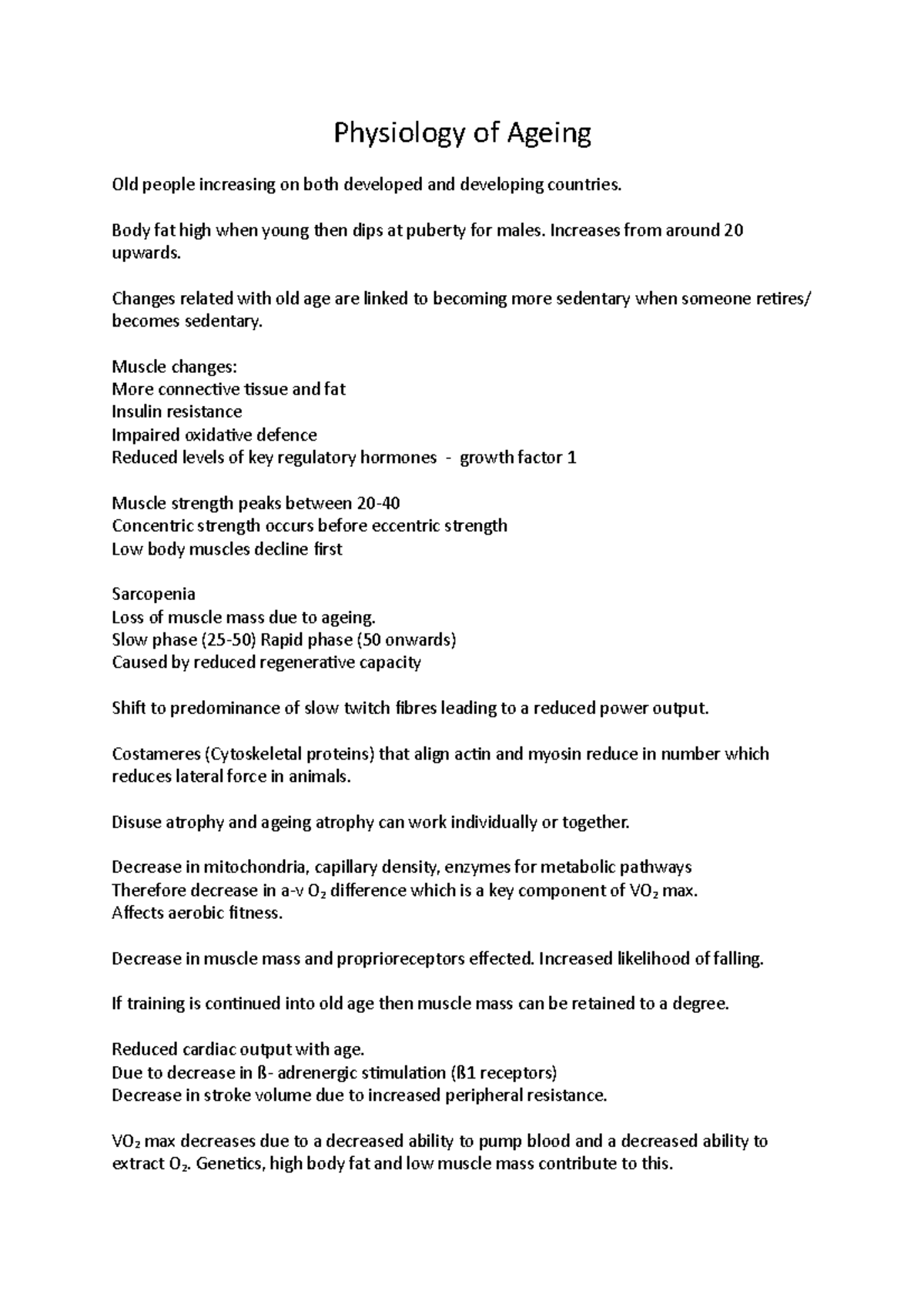 Physiology of Ageing - Physiological Systems and Immunology ...